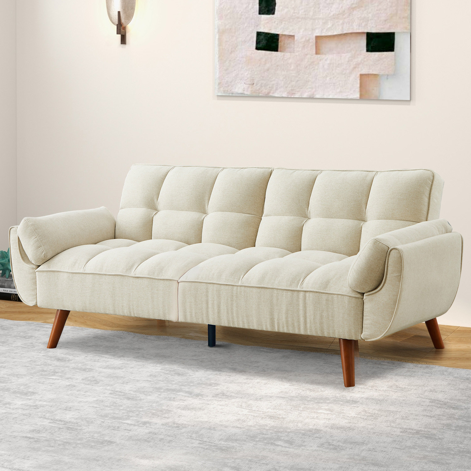 George Oliver Cutts Full 75.39" Wide Tufted Back Convertible Sofa ...