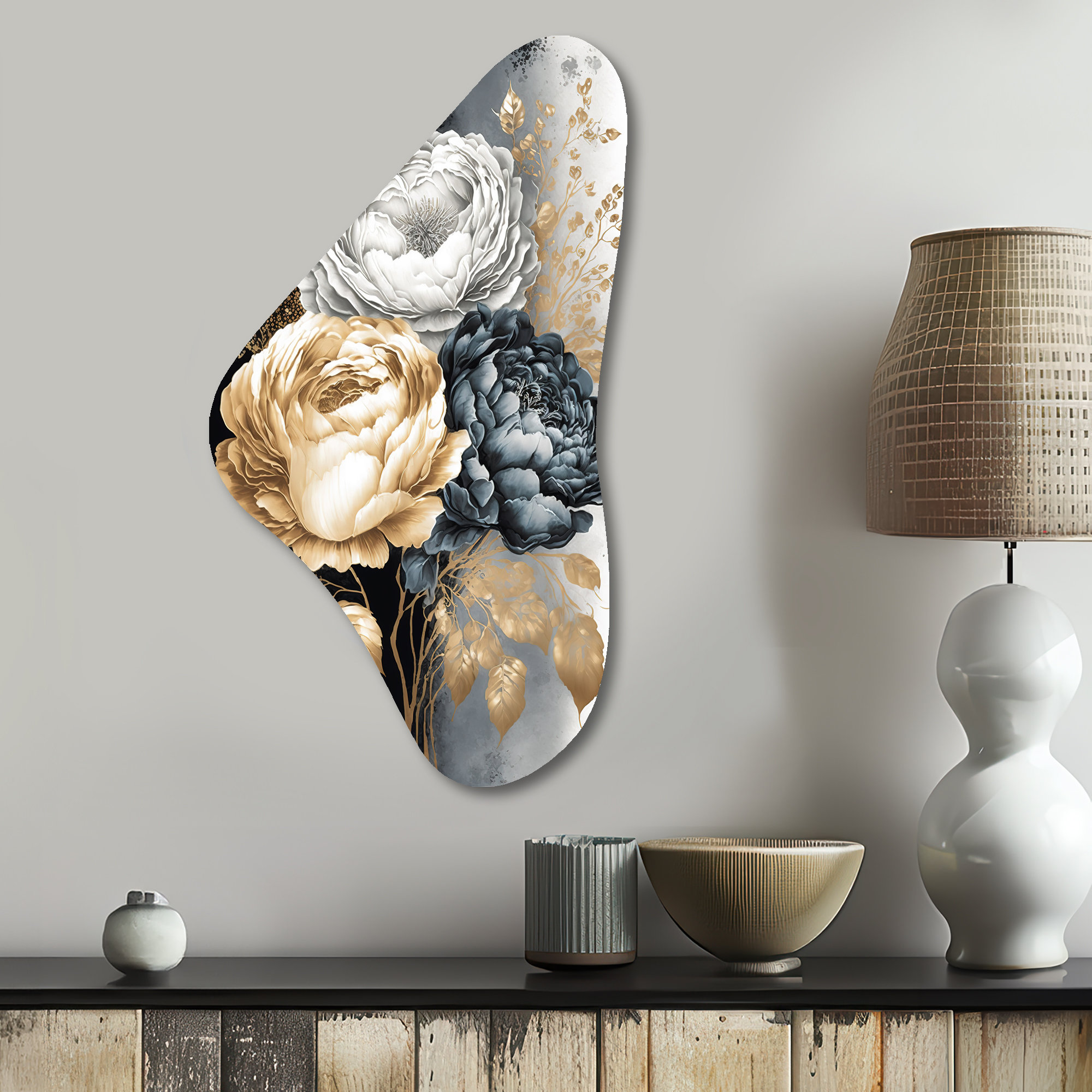 Design Art White, Gold And Black Rose Bouquet I - Asymmetrical Rose ...