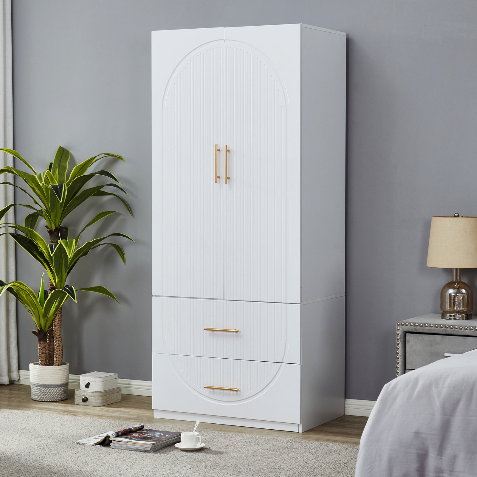 Ebern Designs Bienes Solid + Manufactured Wood Armoire Wardrobe, 2 ...