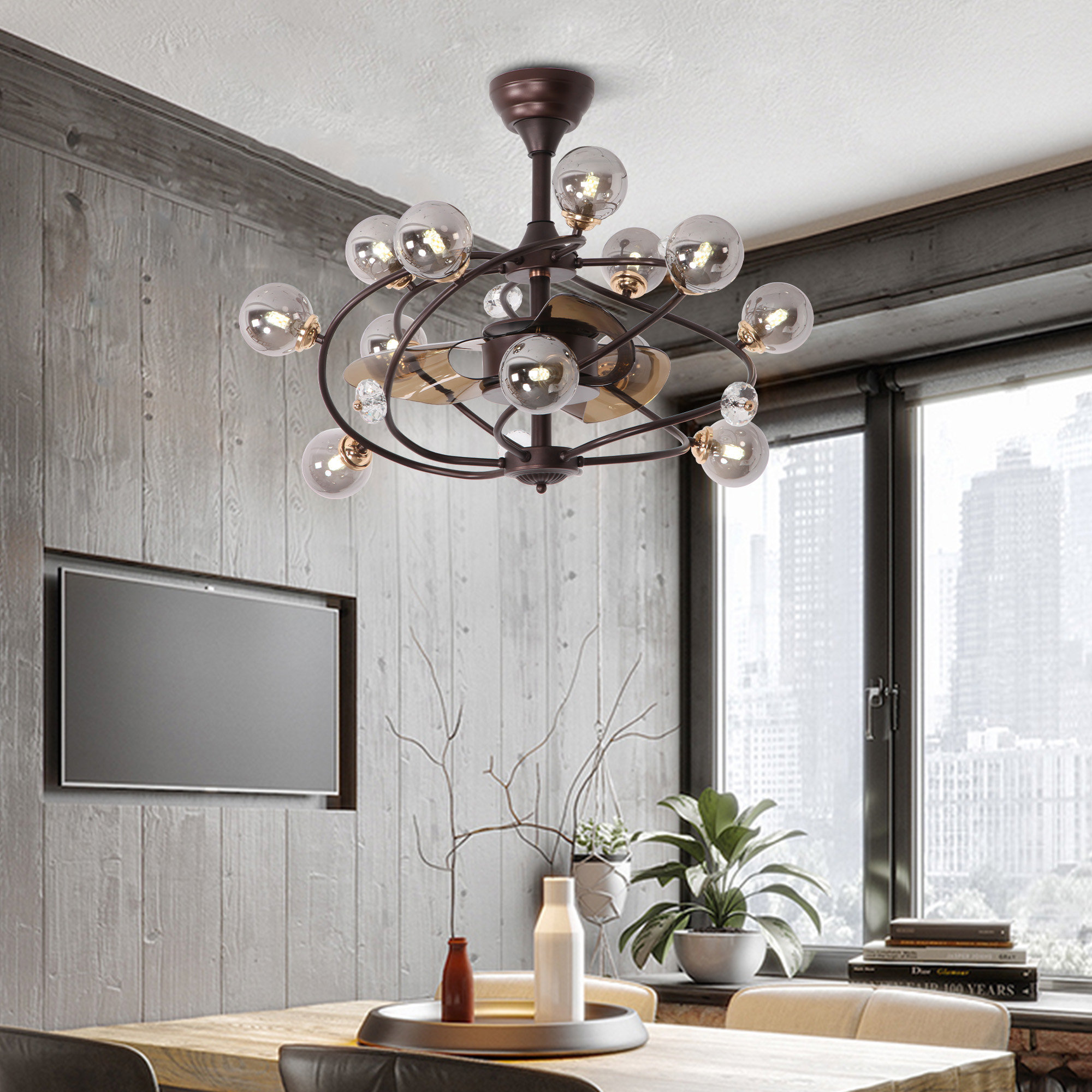 Corrigan Studio Modern Chandelier Pendant Fixture Remote Control LED ...