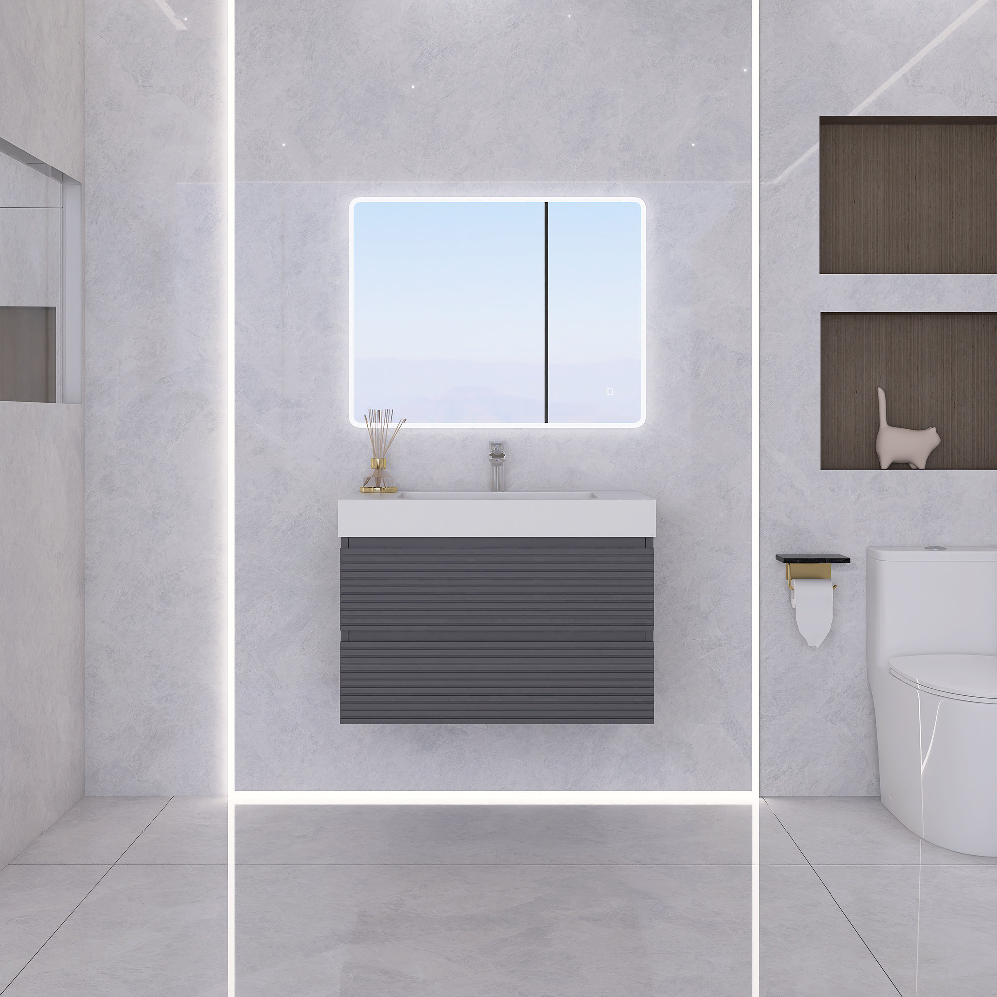 Latitude Run® 30 Inches Plywood Wall-Mounted Bathroom Vanity Set With ...