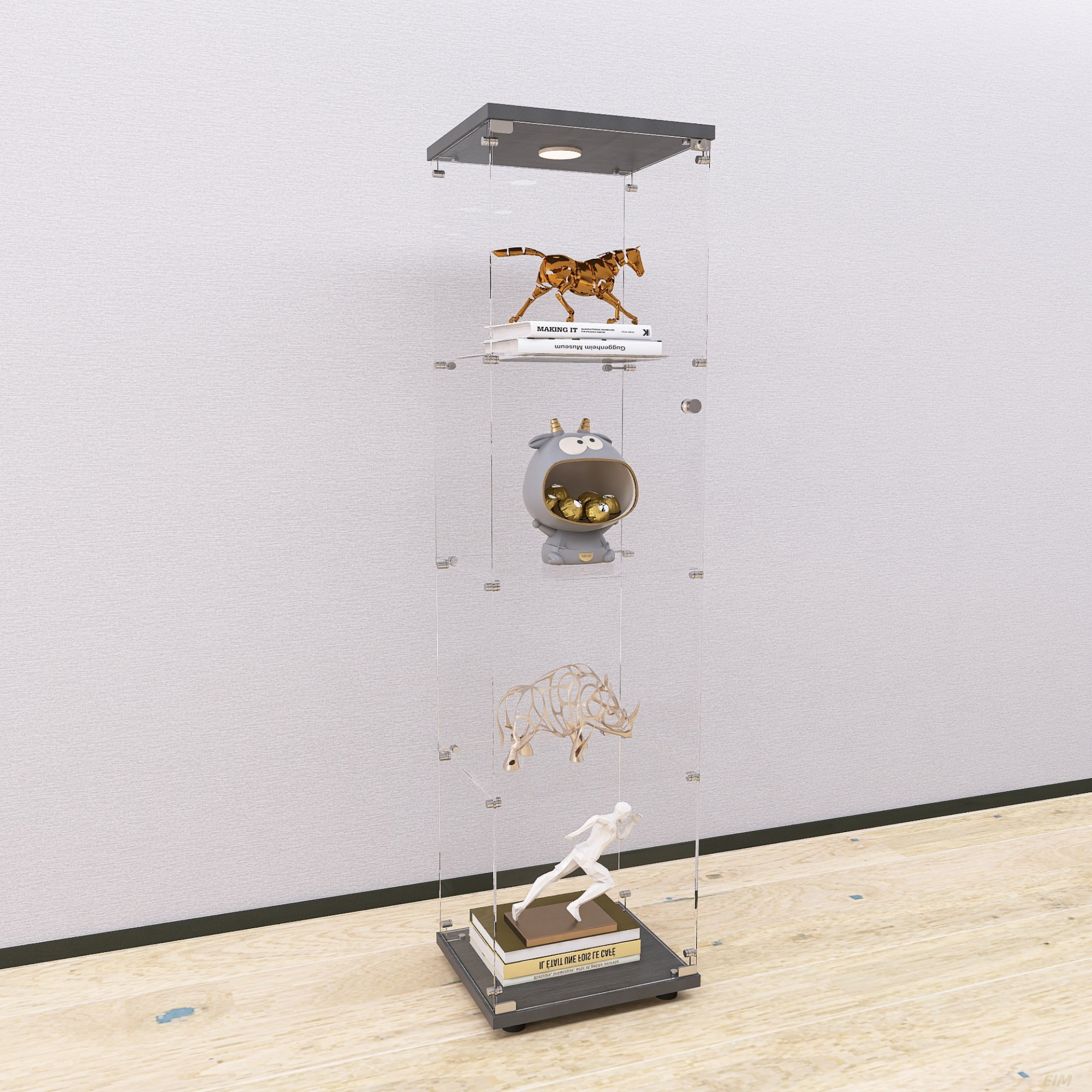 George Oliver LED Glass Display Cabinet 4-Shelf With Door And Lock ...