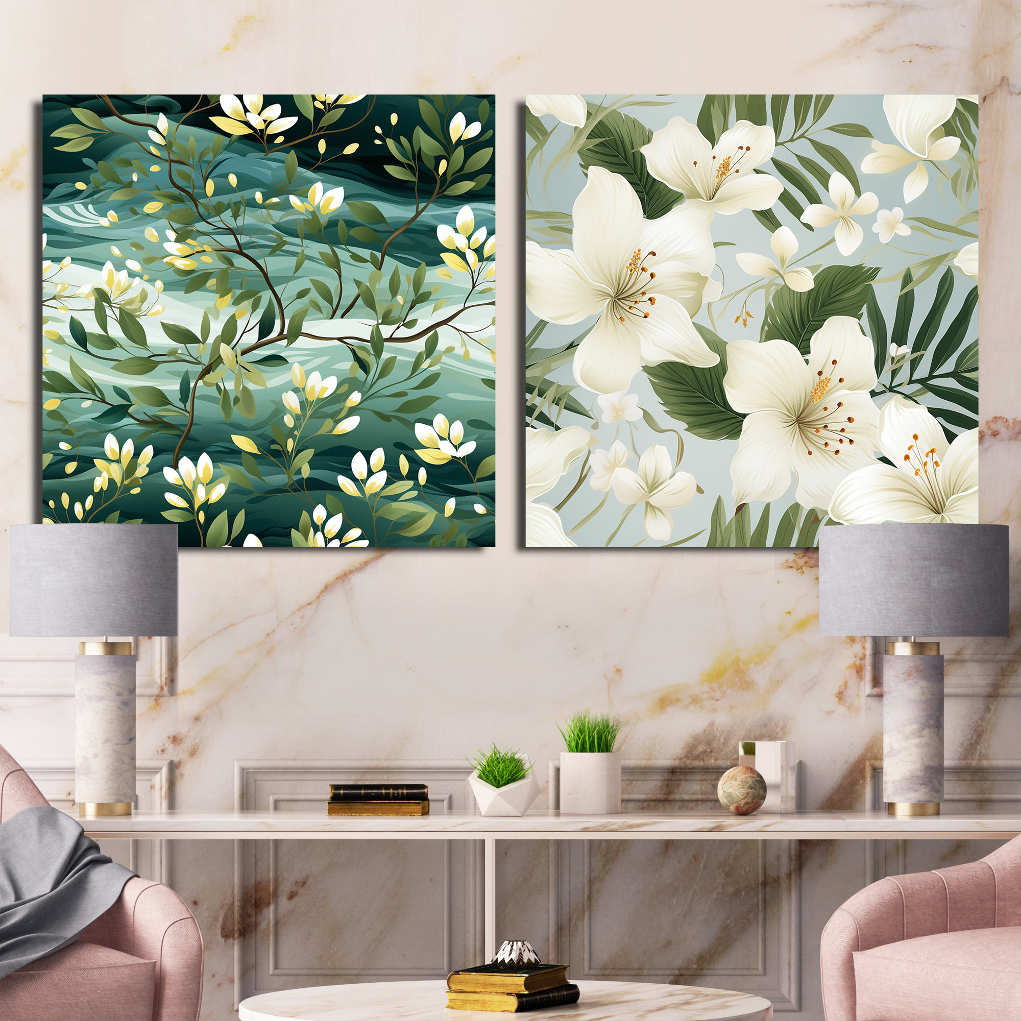 Bay Isle Home™ Clariece - Floral Square Collage Set Of 2 | Wayfair
