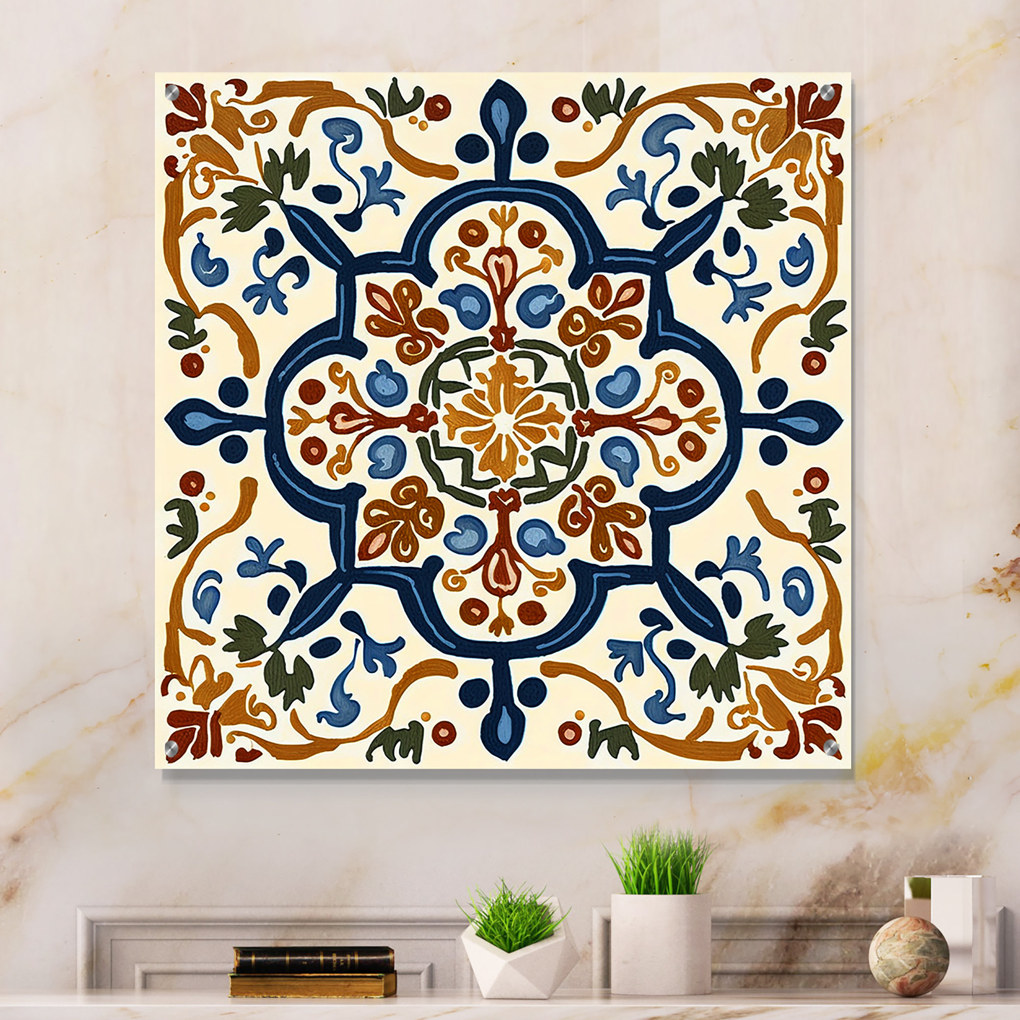 Design Art Mediterranean Tiles In Retro Blue IV - Abstract Tile Acrylic ...