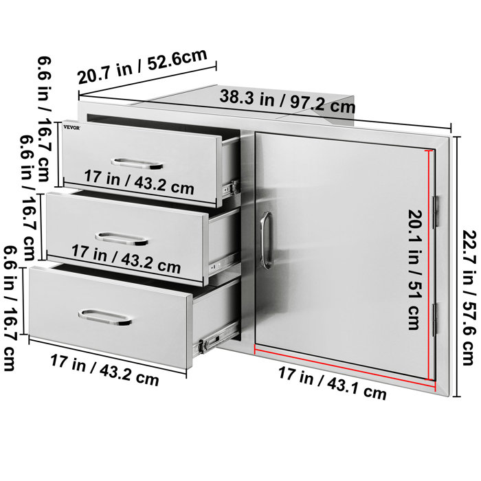 VEVOR 38.3'' Stainless Steel Drop-In Door & Drawer Combo & Reviews ...
