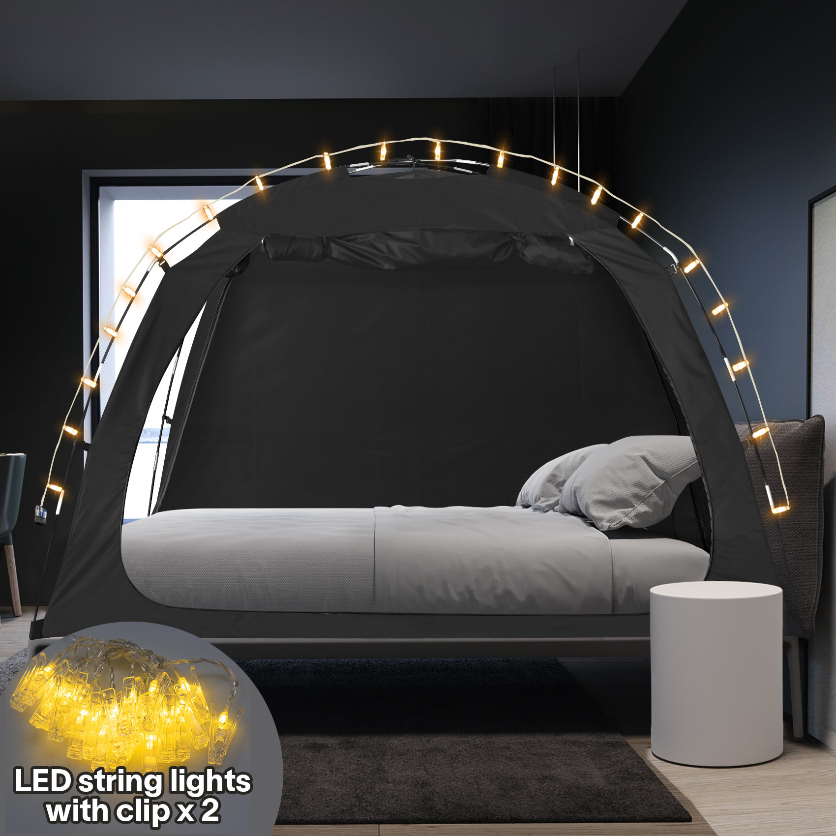 Alvantor Full-Size Bed Canopy with Dual LED Light Strips | Wayfair