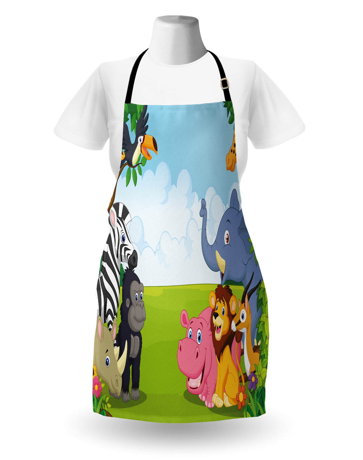 East Urban Home Animal Apron Unisex, Savannah Animals Cartoon, Adult ...