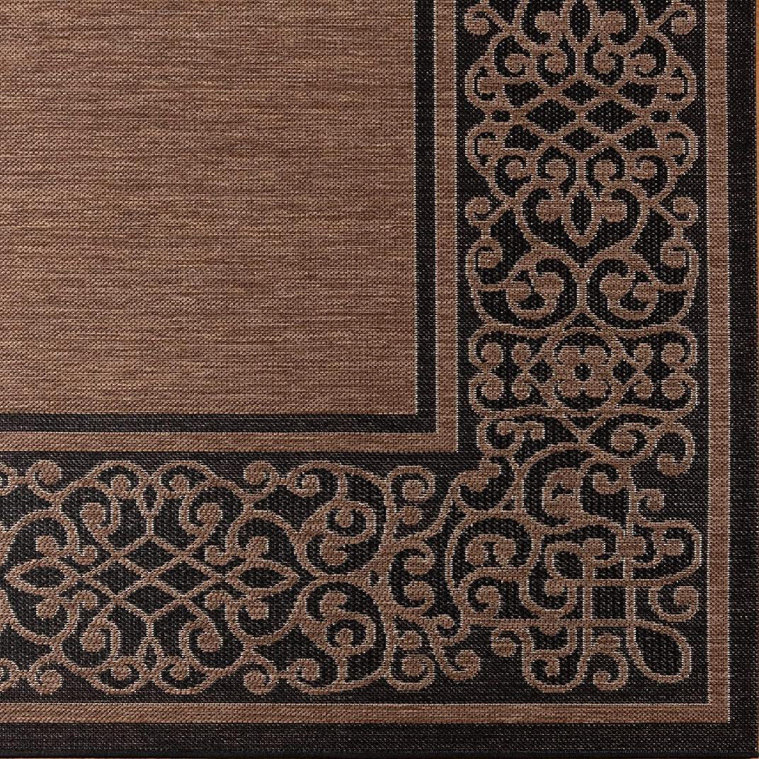 Gertmenian Paseo Scrolled Border Chestnut Brown Black Flatweave Indoor ...
