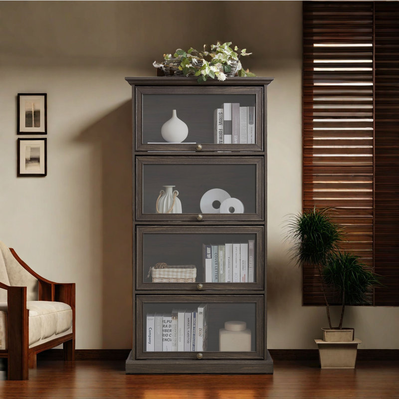 Winston Porter 4-Tier Curio Cabinet With Flip Up Glass Doors, Wood ...