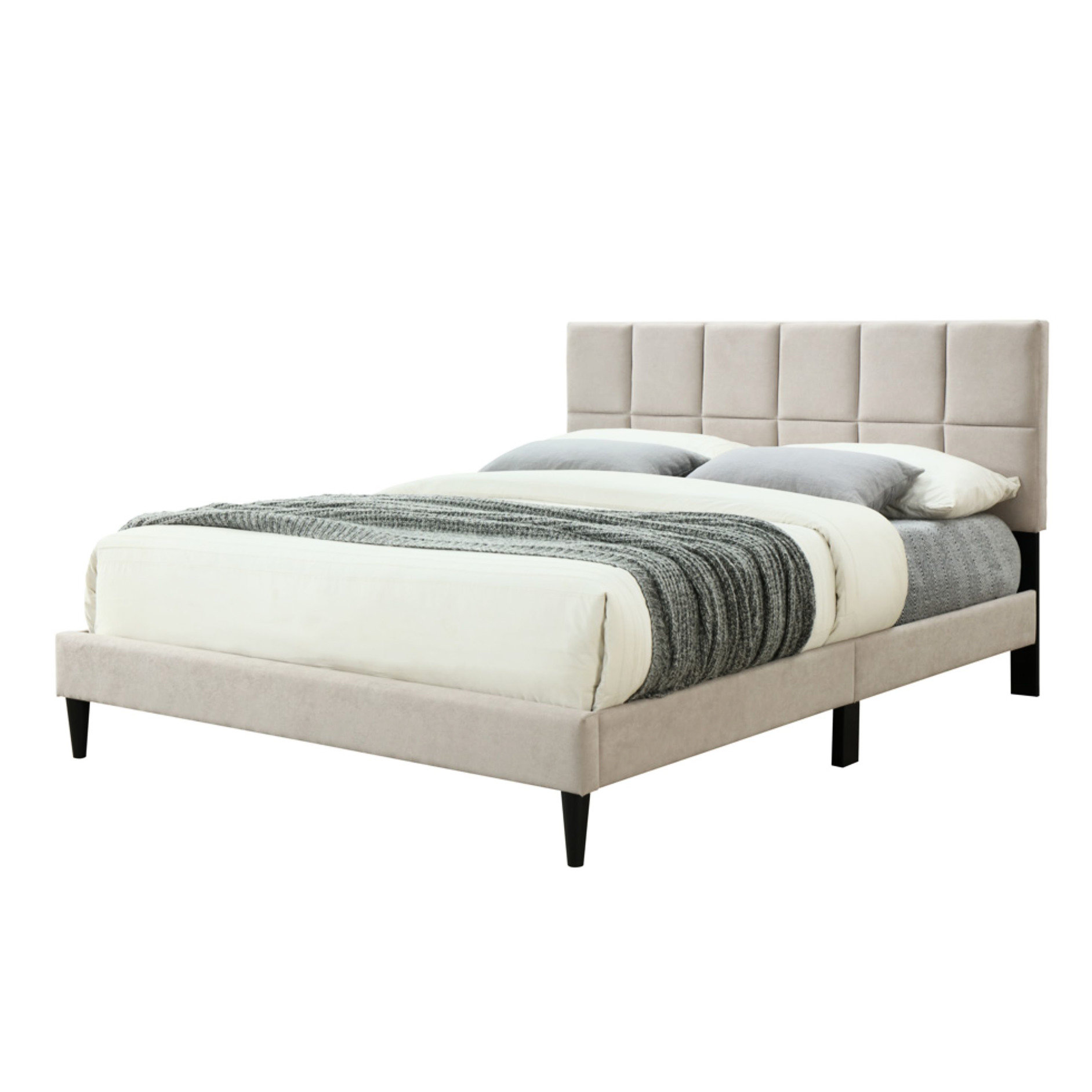 Latitude Run® Charging Gray Queen Sized Bed - Squares Design Headboard ...