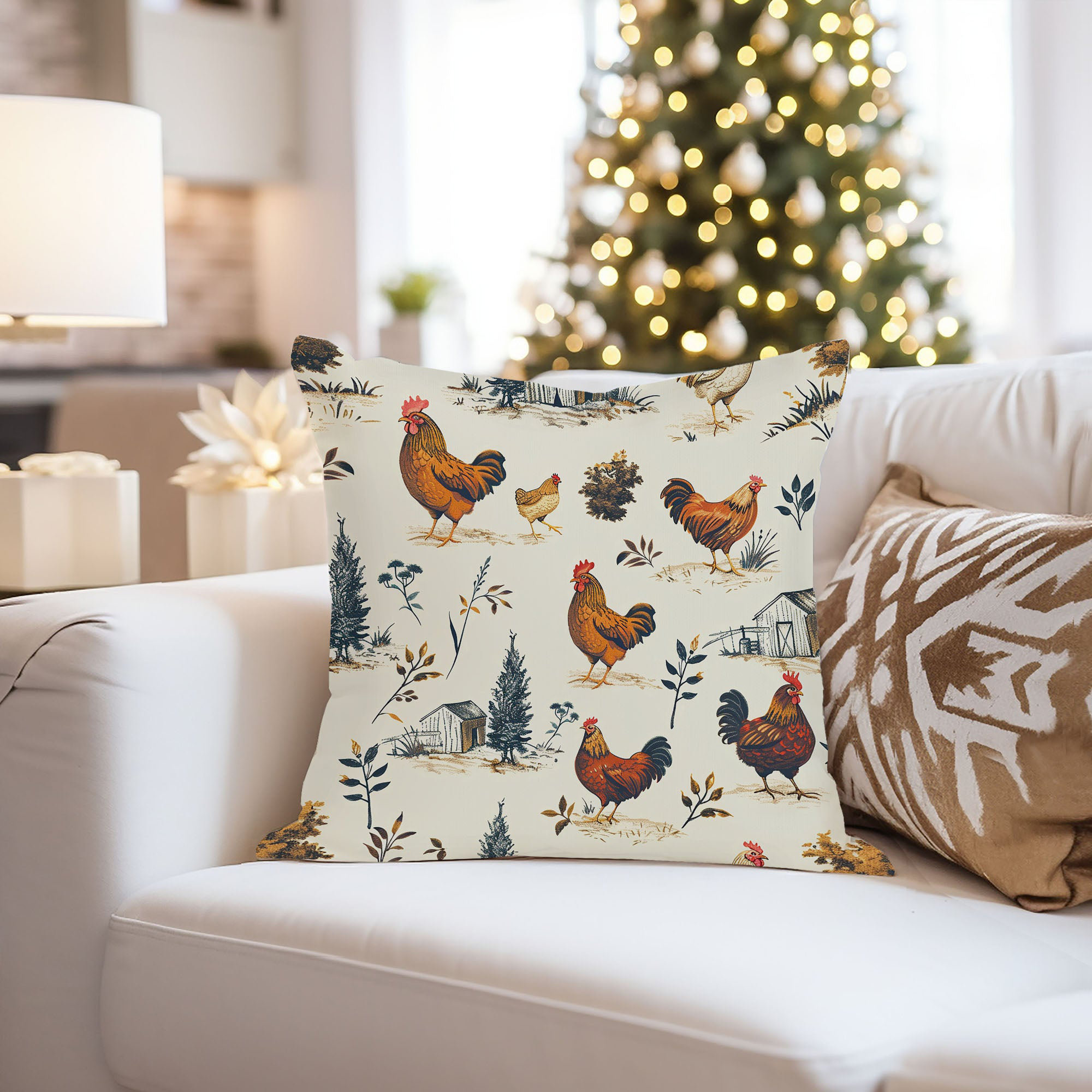 Ethan Taylor Animals Rustic Farmhouse Chickens Pattern I Farm Animals Chicken Pillow Cover | Wayfair