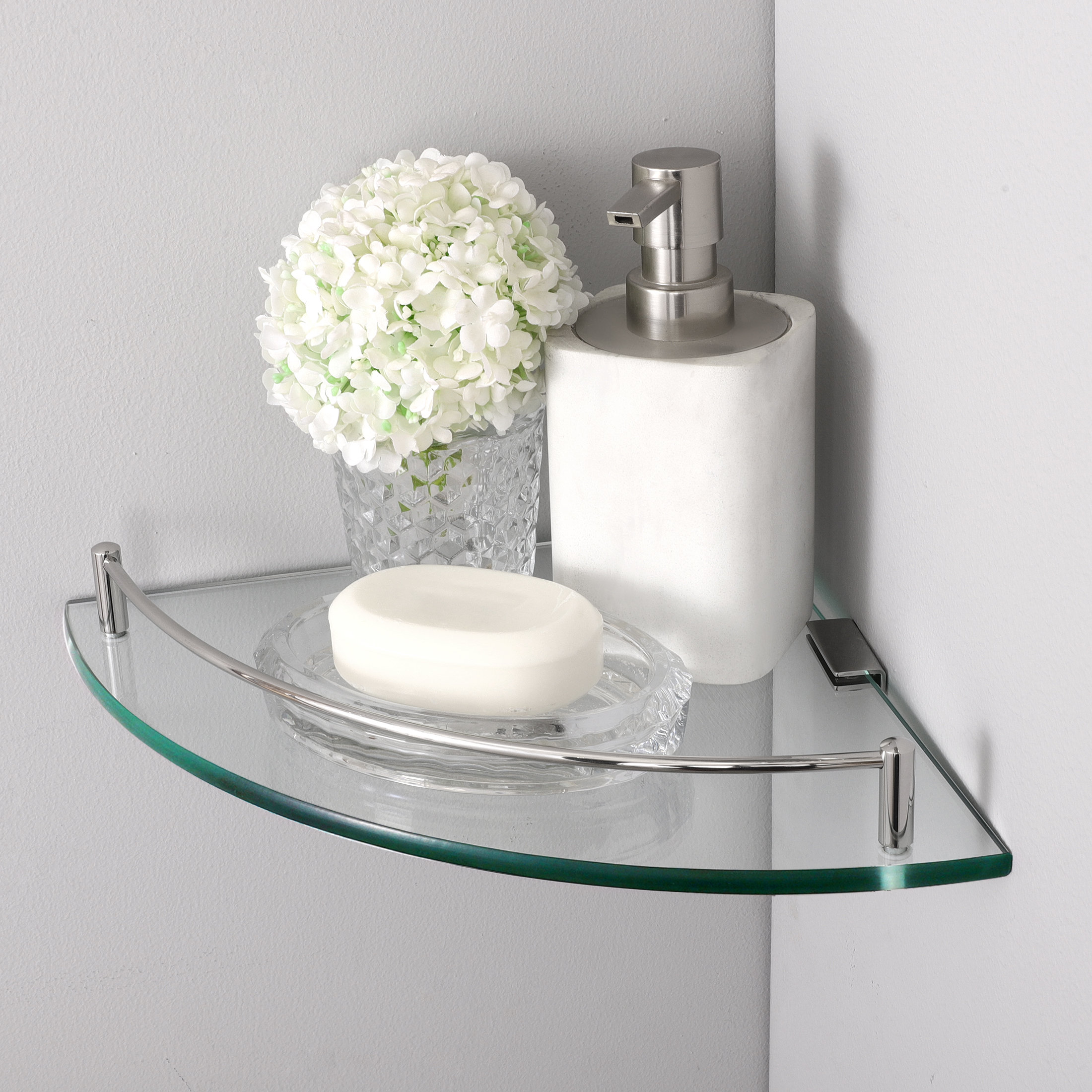 Wrought Studio Tablette de coin en verre trempé avec support mural en ...