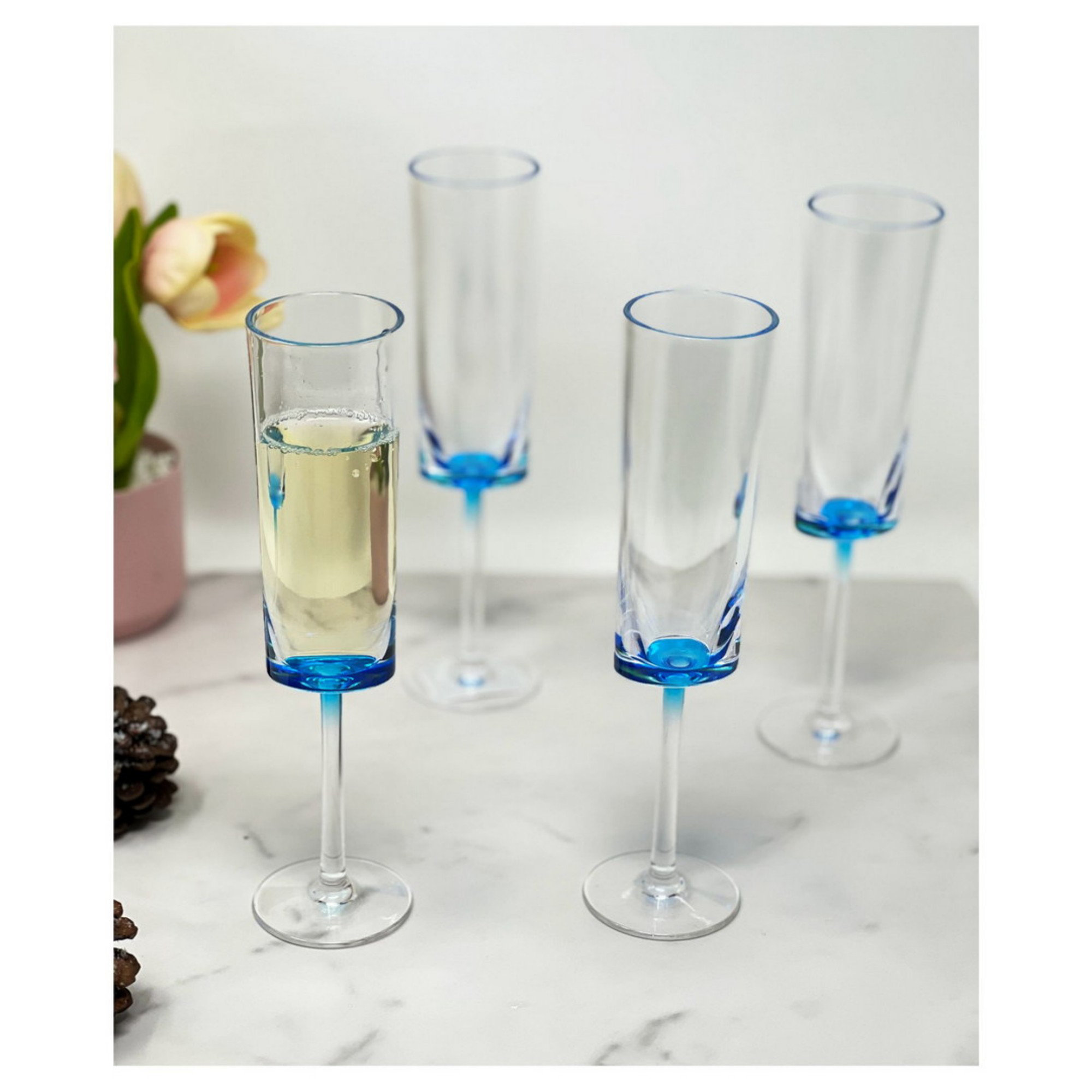 Ivy Bronx Oval Halo Plastic Champagne Flutes Set of 4 | Wayfair