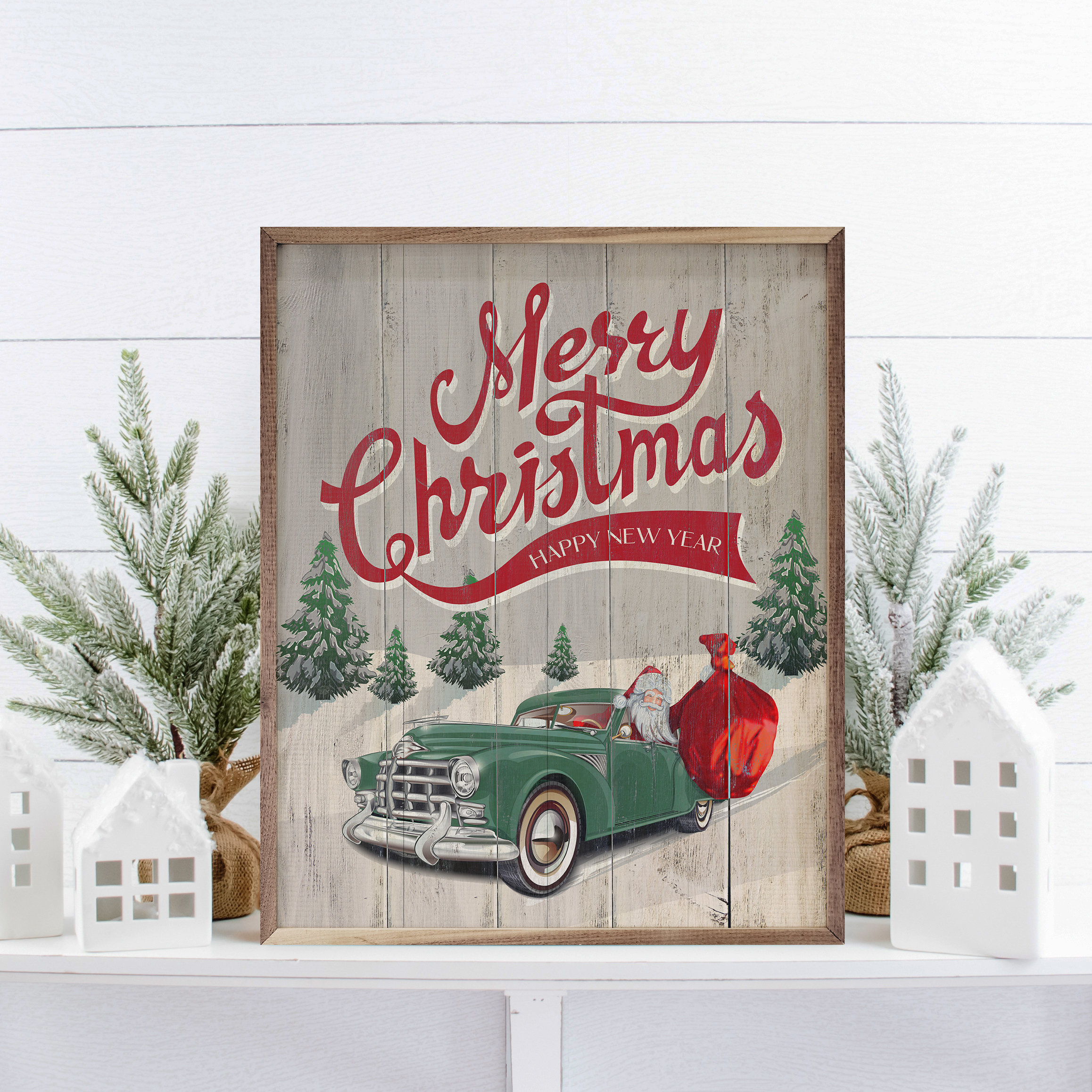 The Holiday Aisle® Merry Christmas Santa Car Whitewash | Wayfair