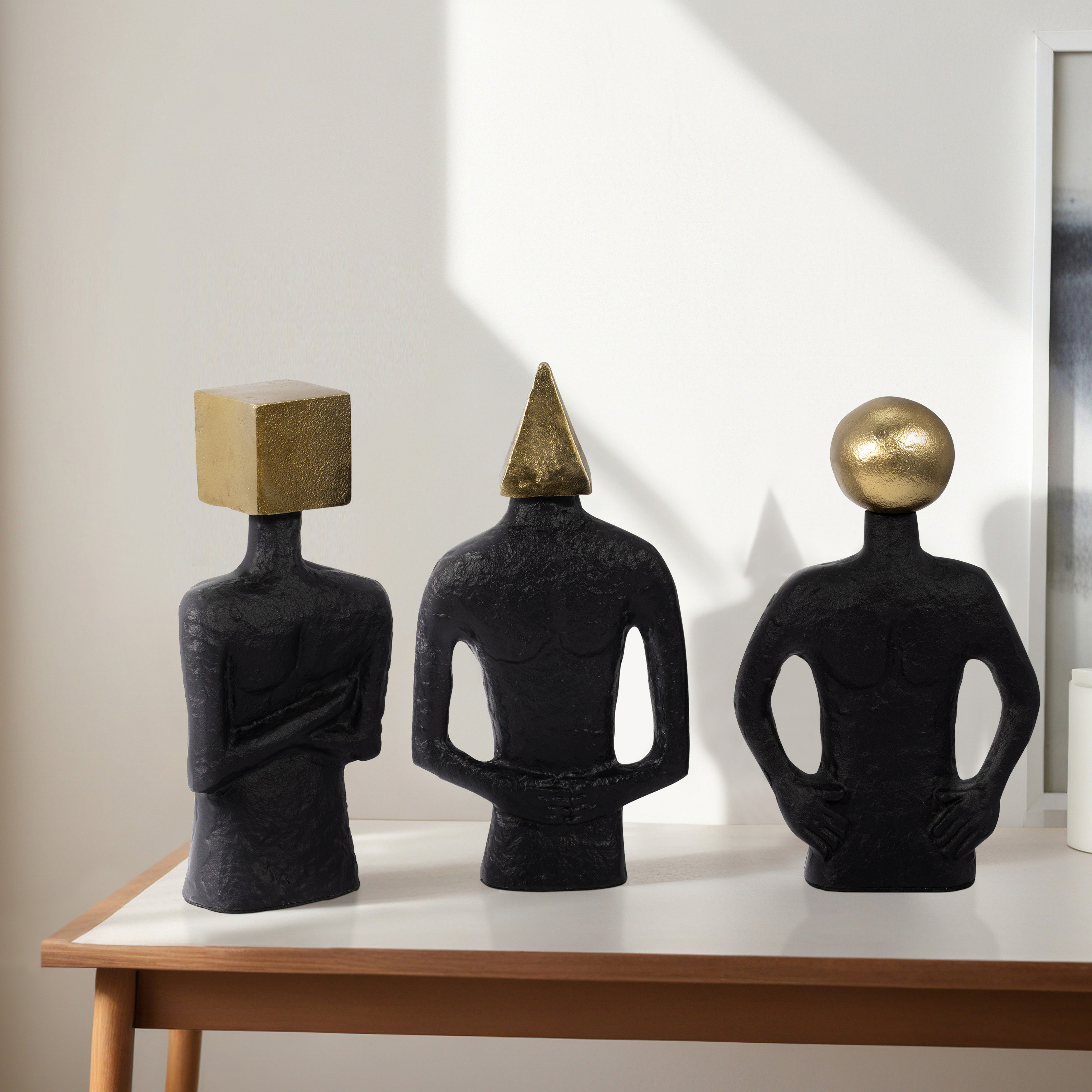 Orren Ellis Bonique 3 Piece Metal 11" Black and Gold People Figurine ...