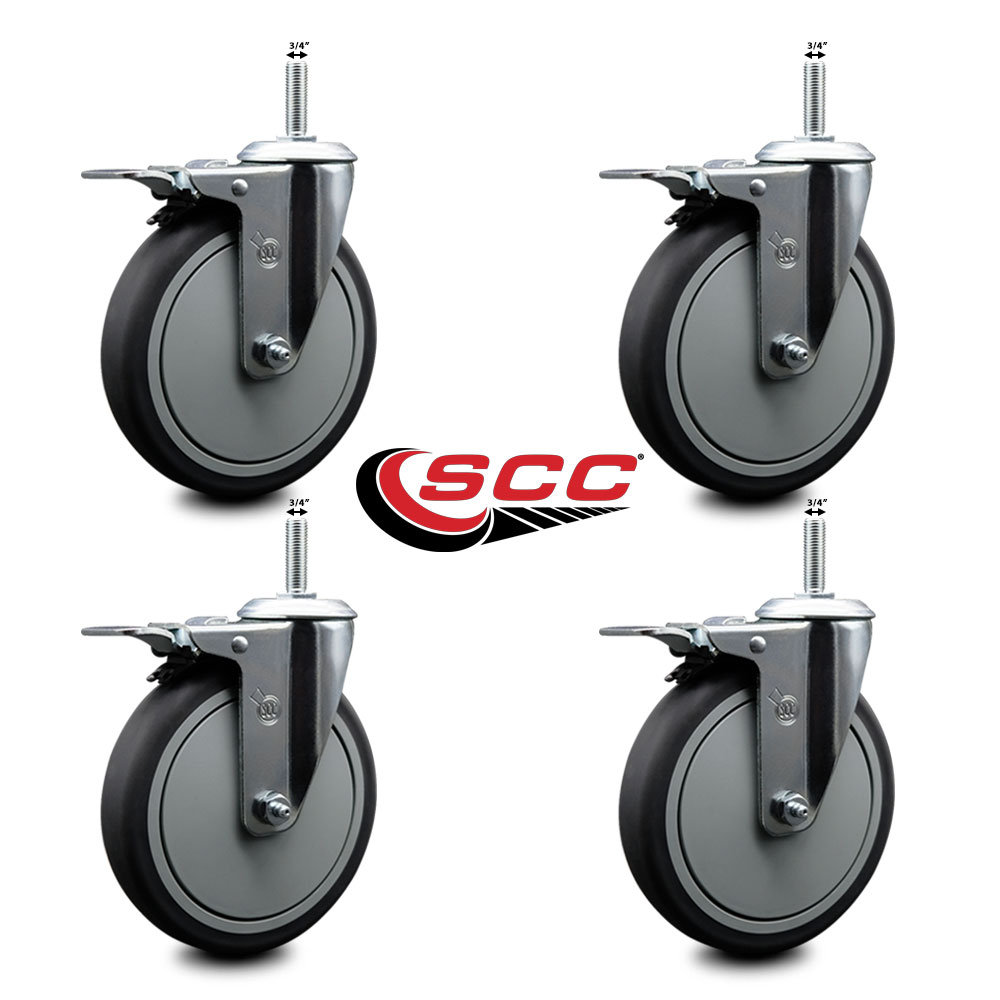 Service Caster 6 Inch Thermo Rubber Swivel 3/4 Inch Threaded Stem ...
