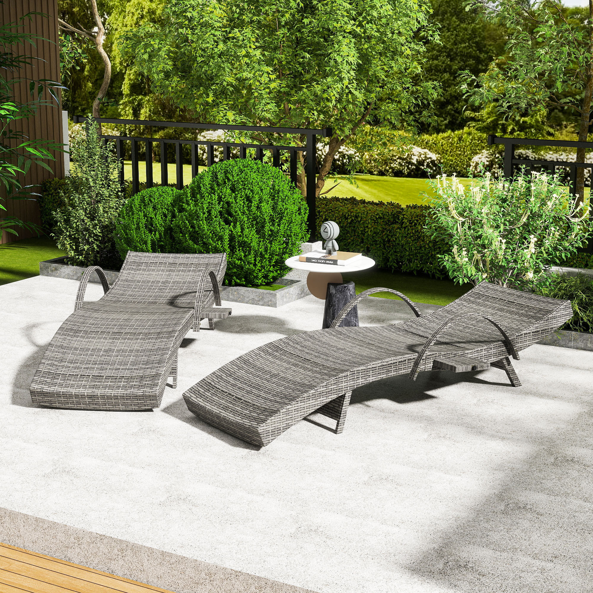 Ivy Bronx 80" Adjustable Wicker Chaise Lounge Sets of 2 with Pull-out ...
