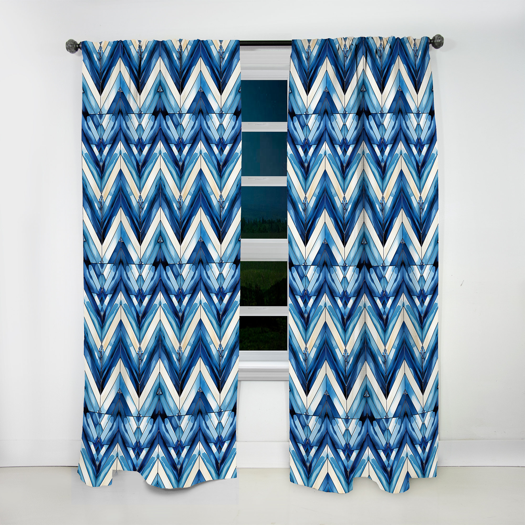 Design Art Vintage Cobalt Blue White Chevron Geometric II - Modern ...