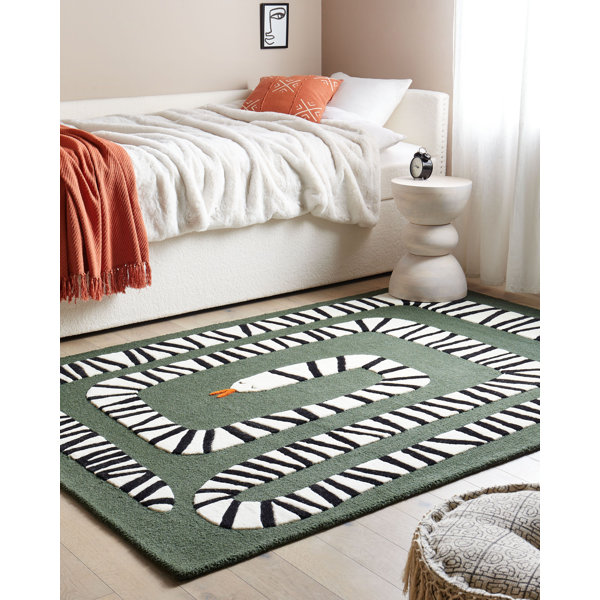 Ebern Designs Wool Area Rug Snake Motif 160 x 230 cm Green OKAPI ...