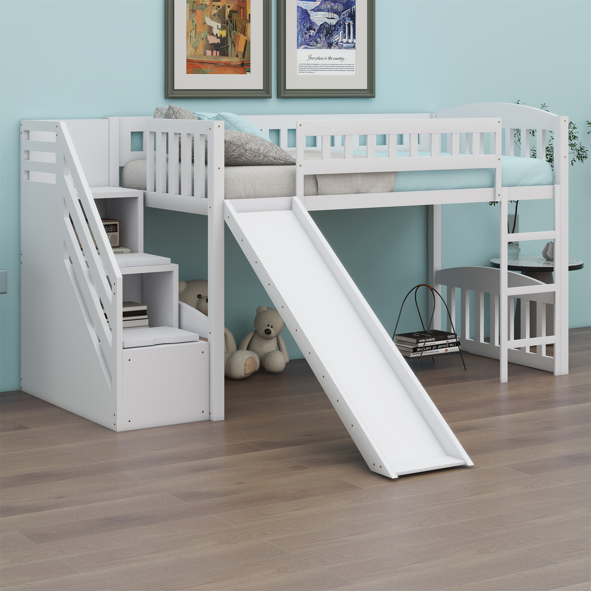 Harriet Bee Loft Bed With Stairway And Slide | Wayfair