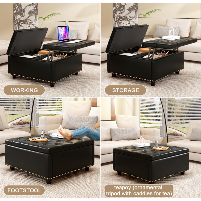 Red Barrel Studio® Large square storage stool with two storage doors ...