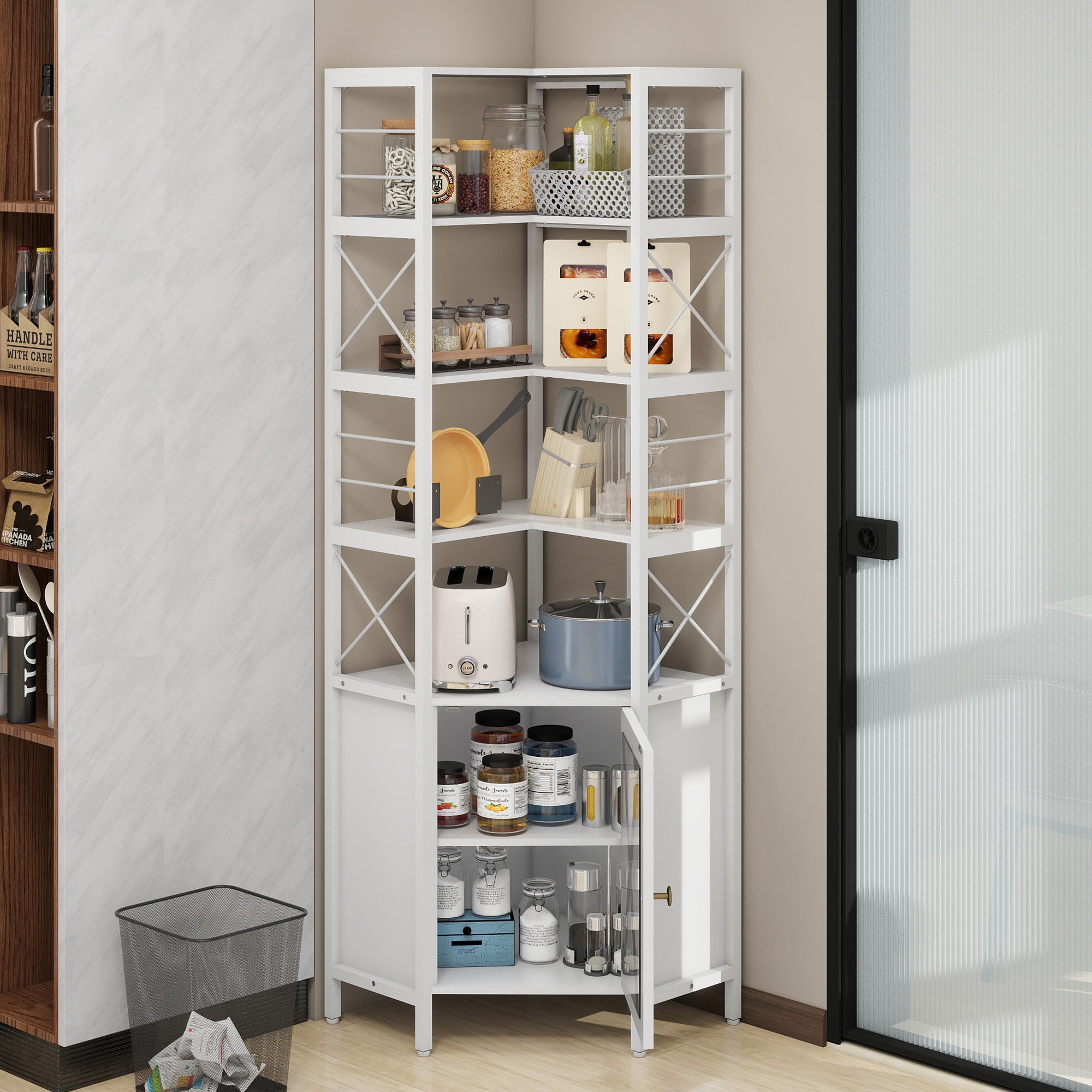 17 Stories Odiel 78.7" H 7-Tier Corner Bookcase With Storage Cabinet ...