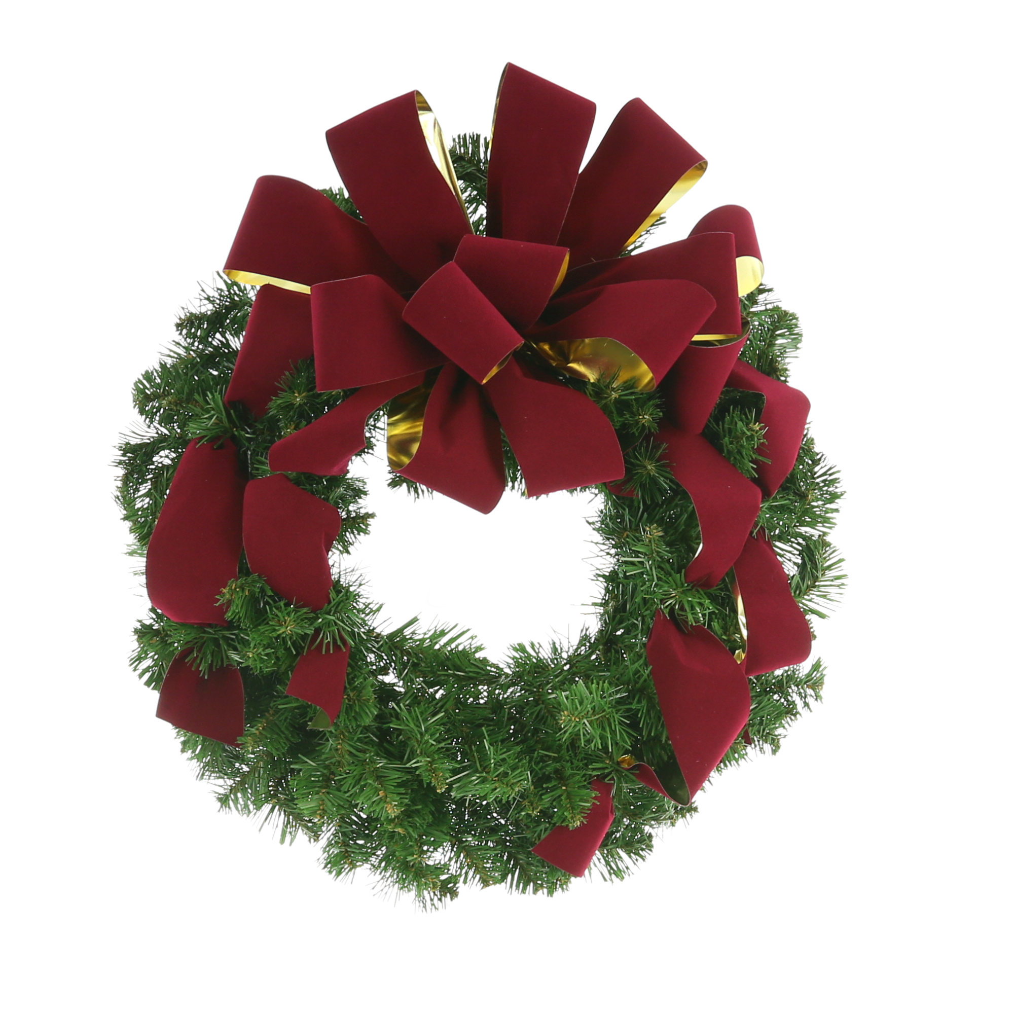 The Holiday Aisle® Jhamal Holiday Burgundy and Gold Ribbon Evergreen ...