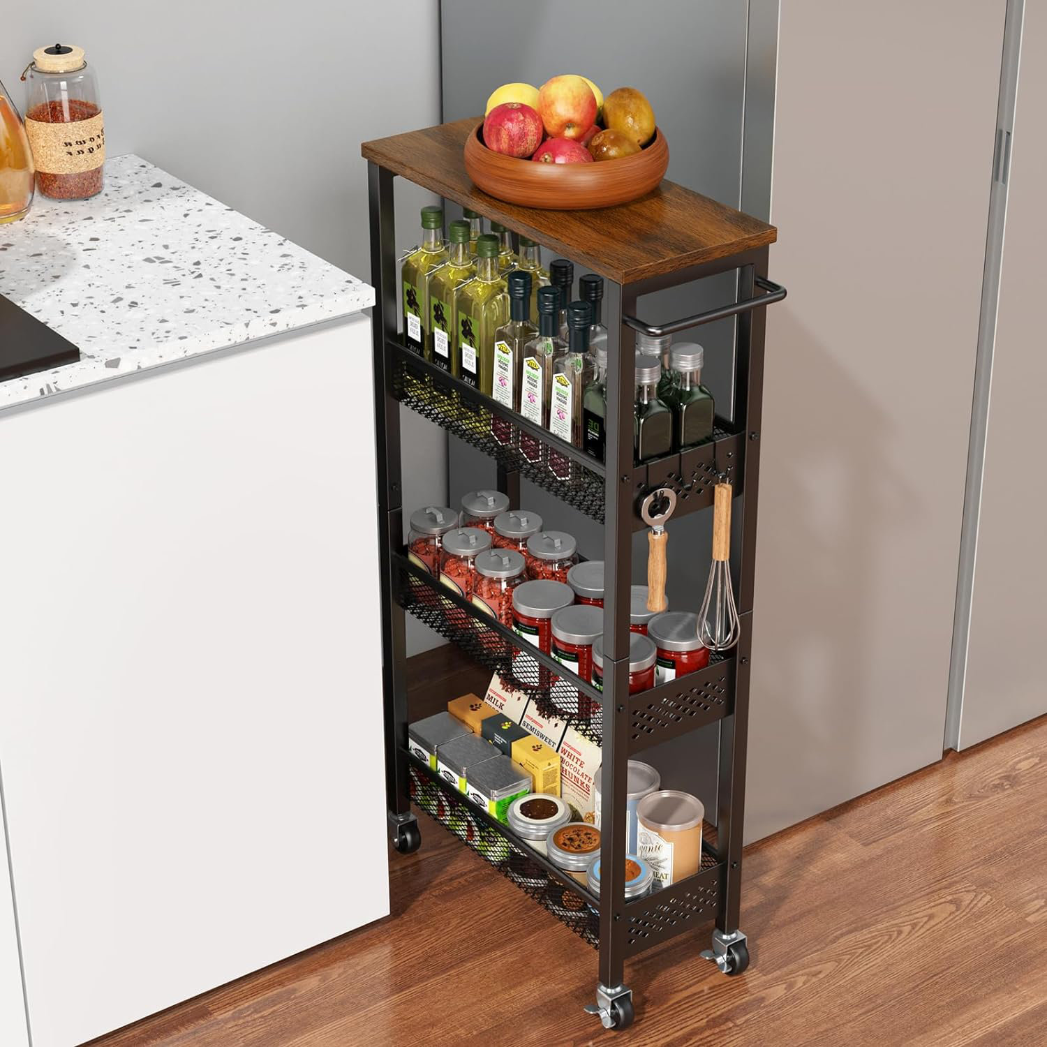Elaine Mercure Utility Storage Cart, 4 Tier Small Rolling Kitchen ...