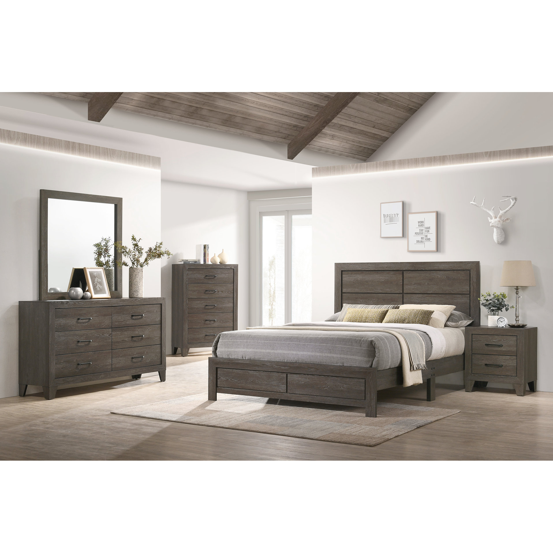 Millwood Pines One Box Queen Bed Frame - Dark Brown Wood, Quad Panel ...