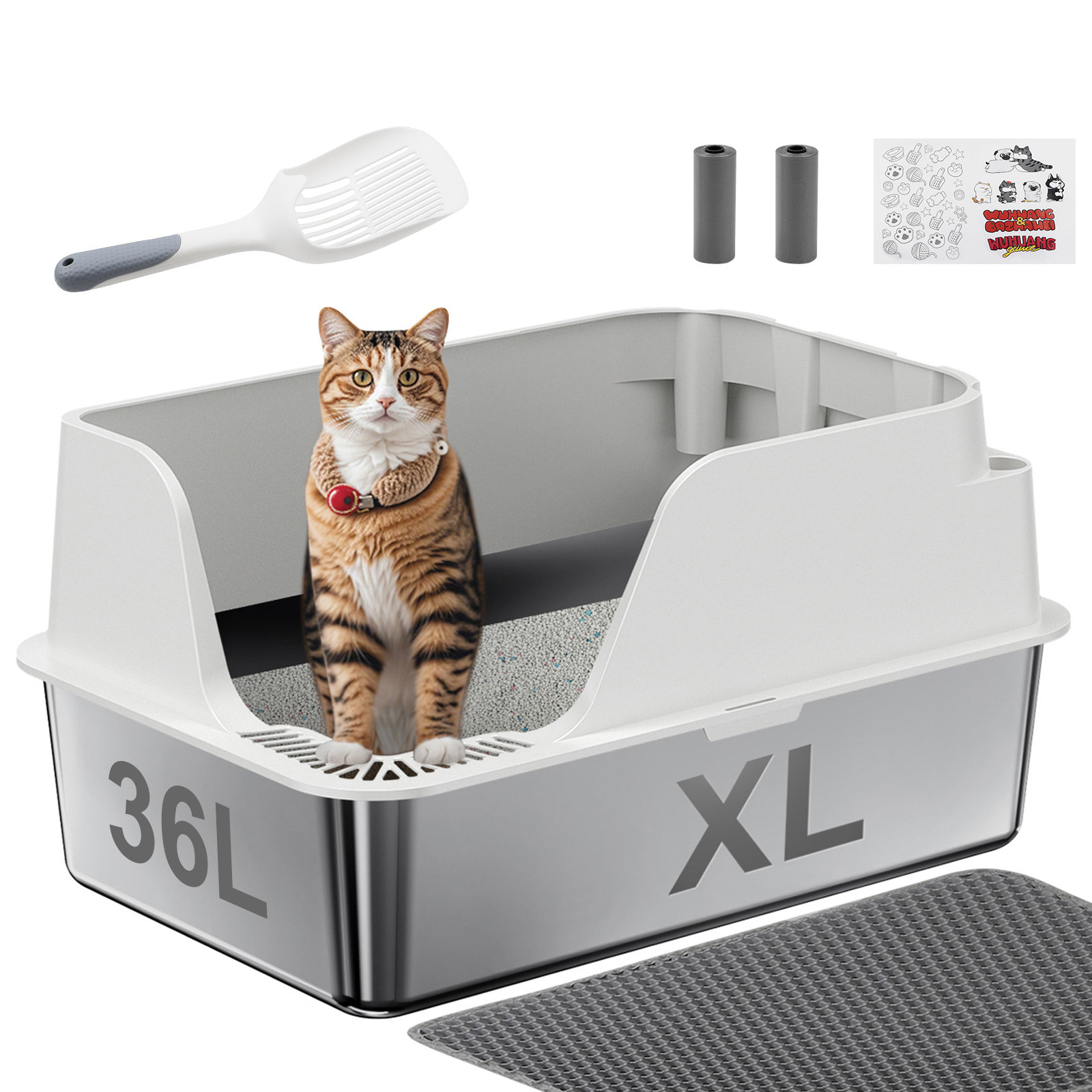 Tucker Murphy Pet™ Stainless Steel Leak-Proof Litter Box with Lid, X ...