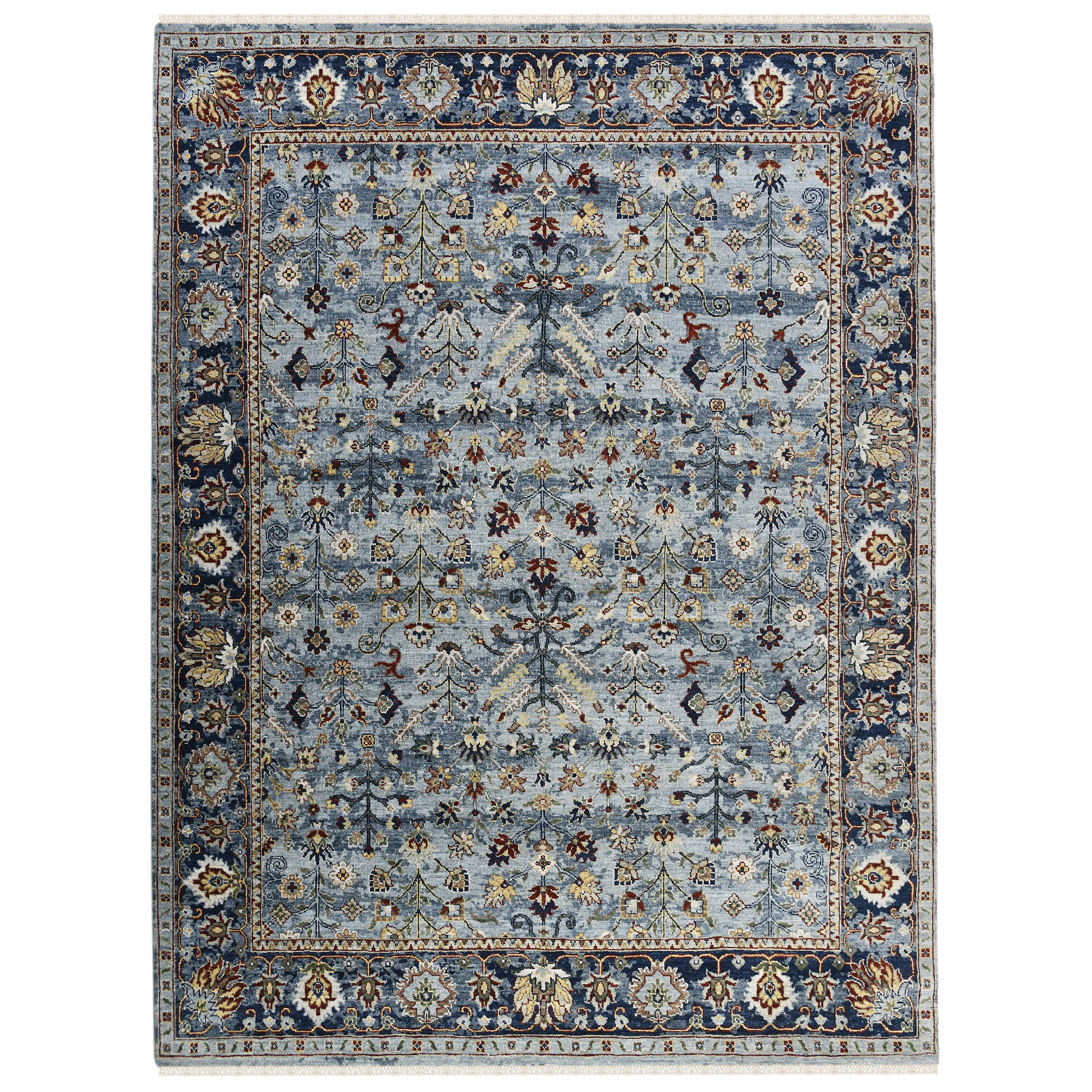 AMER Rugs Rectangle Nuit Arabe Oriental Hand-Knotted Wool Area Rug in Blue/Brown/Yellow | Perigold