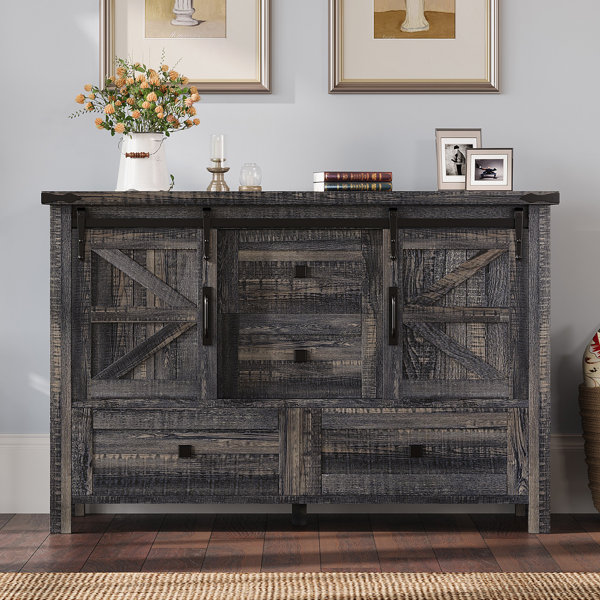 Gracie Oaks Dreavyn 47" Farmhouse Dresser with Sliding Barn Doors,4 ...