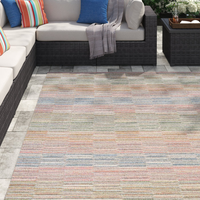 Highland Dunes Ellenton Striped Flatweave Multicolor Indoor Outdoor ...