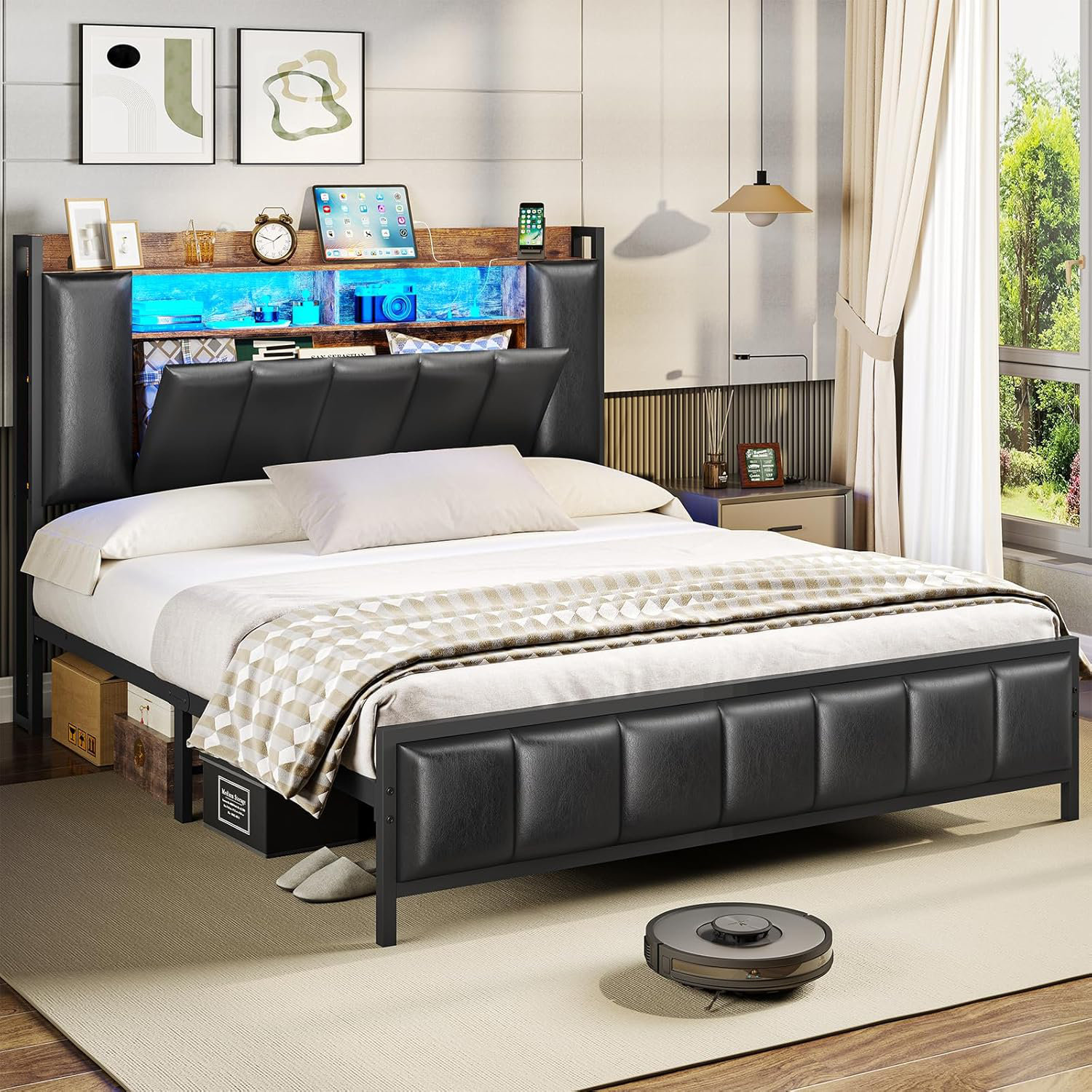 Wrought Studio™ Huckell Vegan Leather Metal Platform Bed | Wayfair