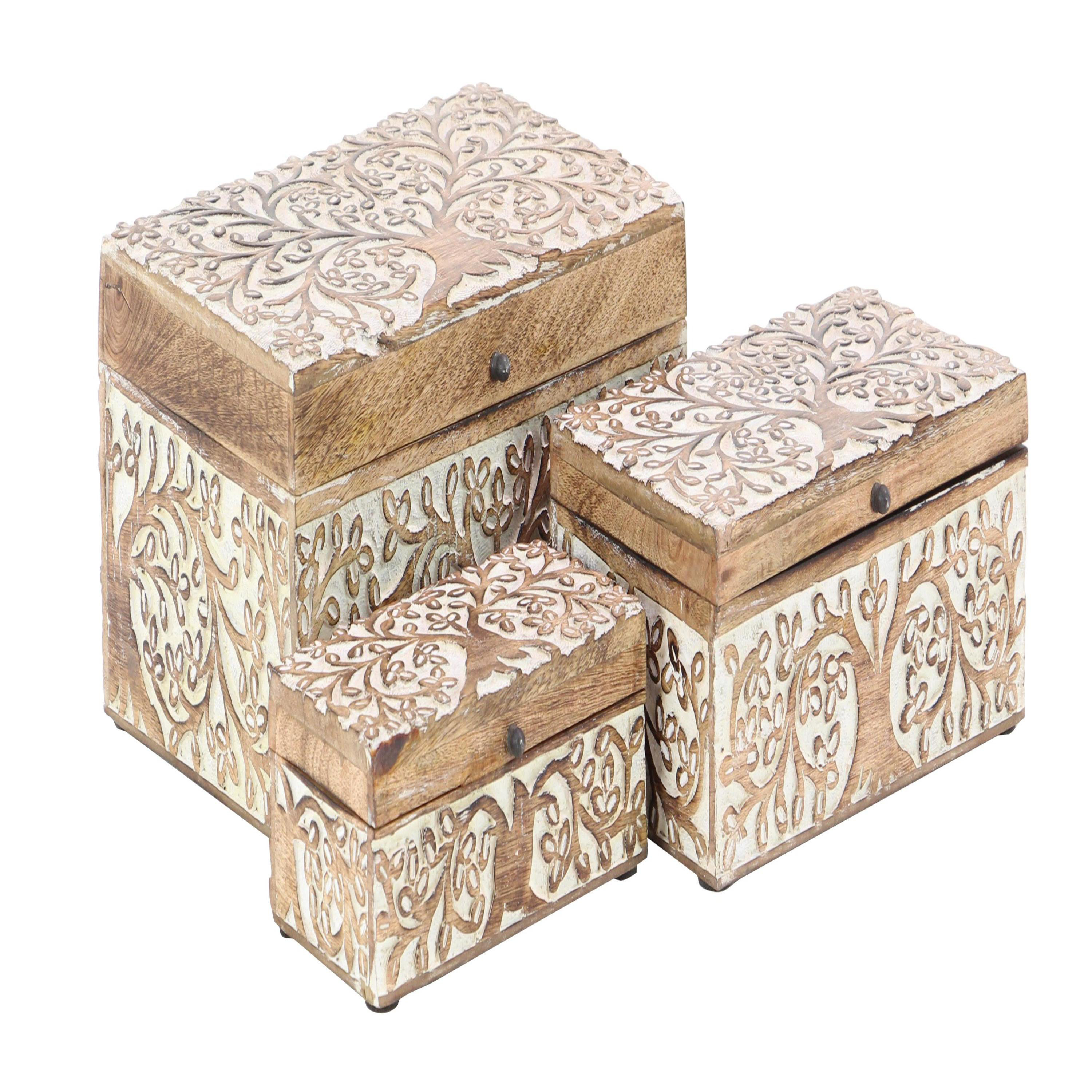 Bungalow Rose Lemoore Mango Wood Floral Decorative Brown Box with ...