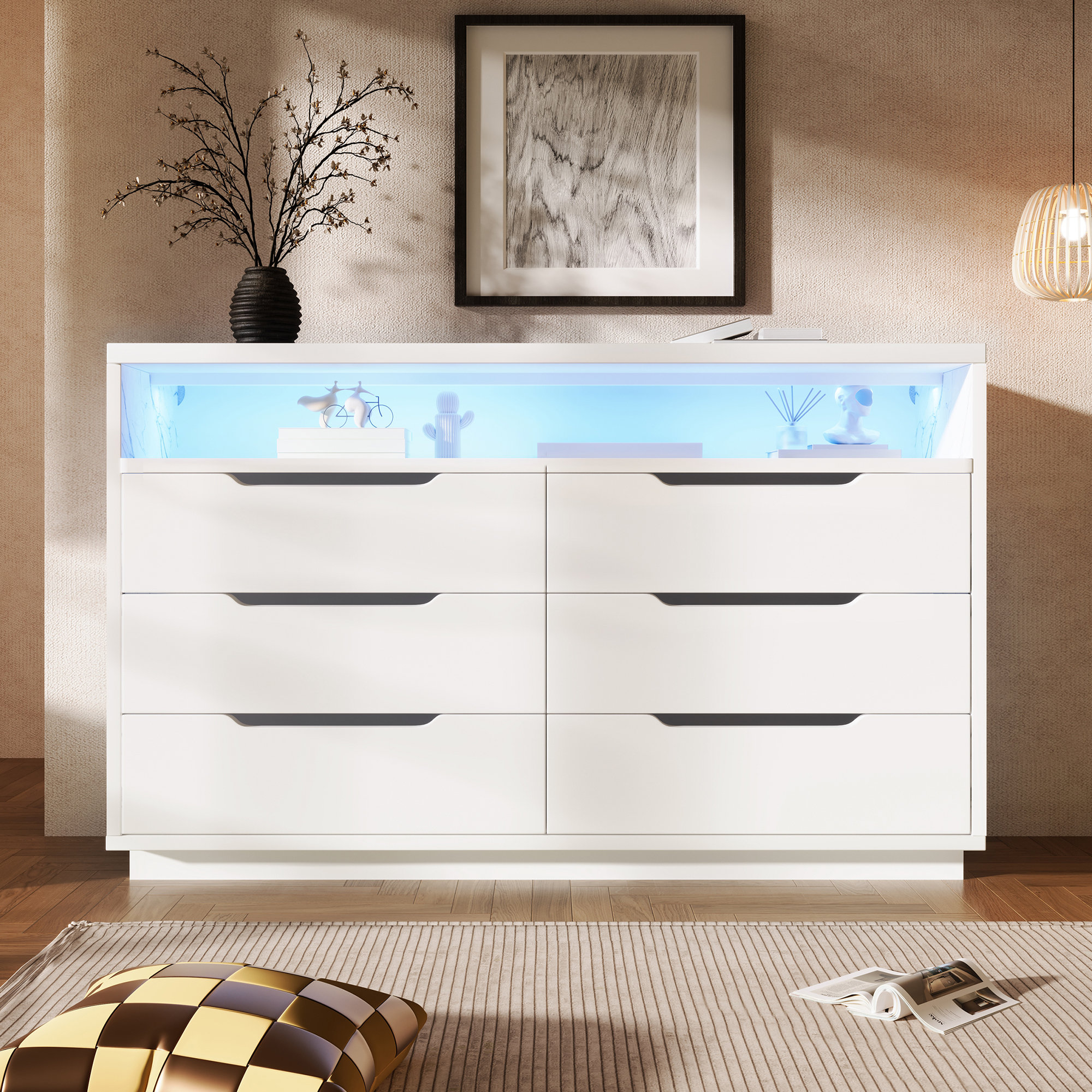 Metro Lane 120 Cm Wide Sideboard With Led Lighting And 6 Drawers ...