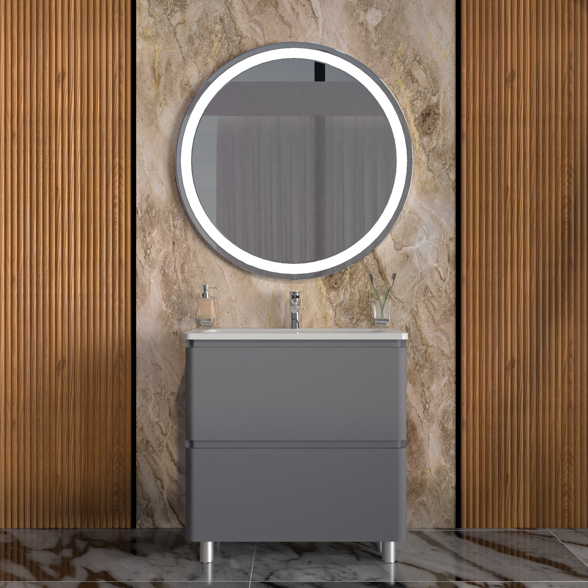 Hokku Designs Ensemble de meuble-lavabo autoportant avec lavabo Lonard ...