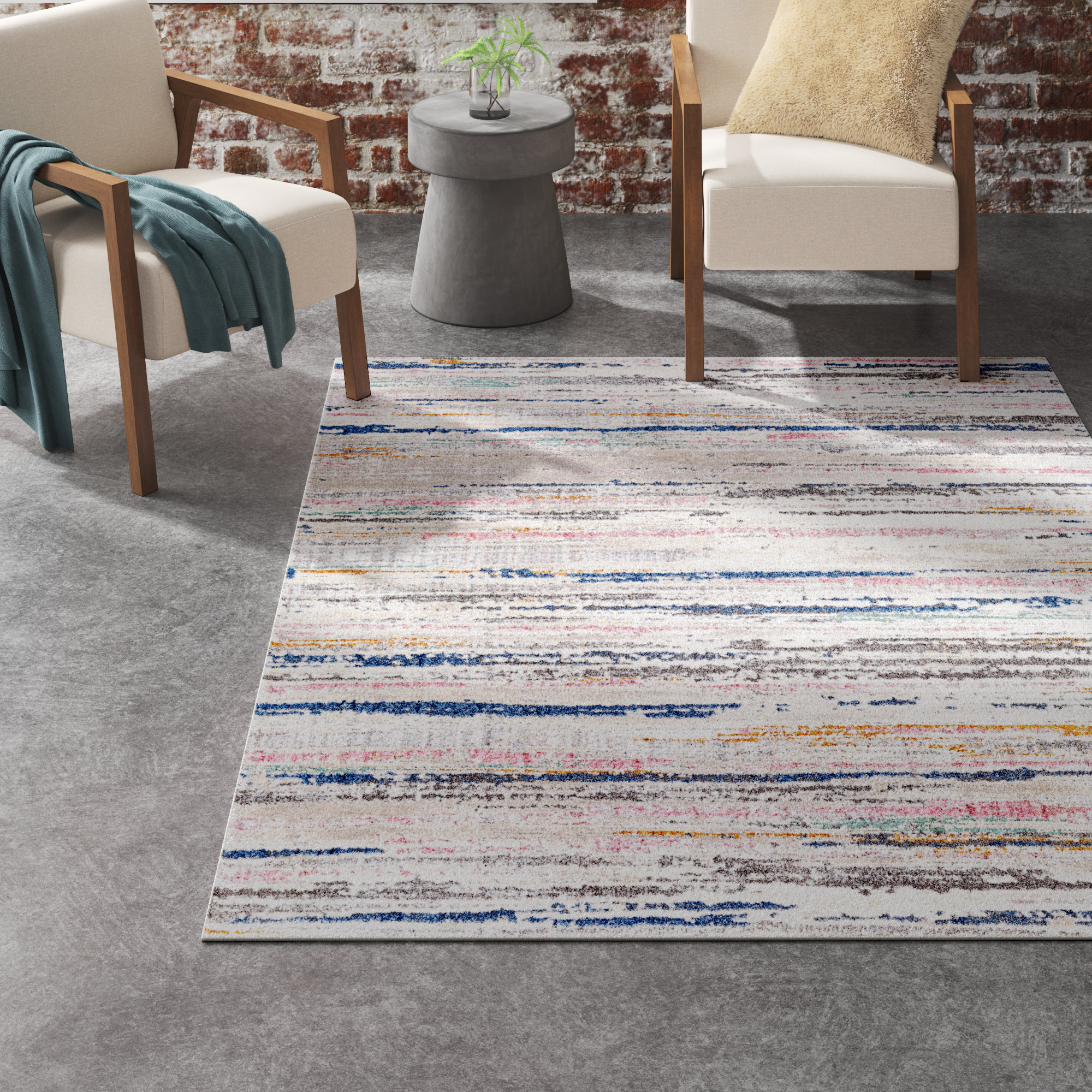 Steelside™ Cormier Striped Blue/Yellow/Gray Area Rug | Wayfair