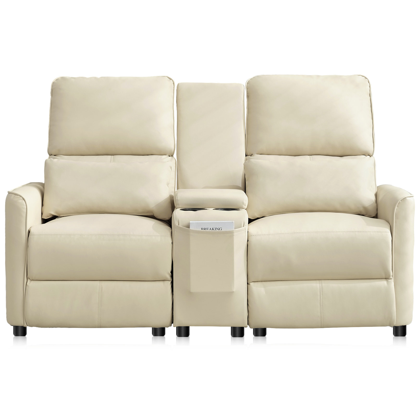 LETATA Manual Push Back Reclining Loveseat Sofa With Center Console ...