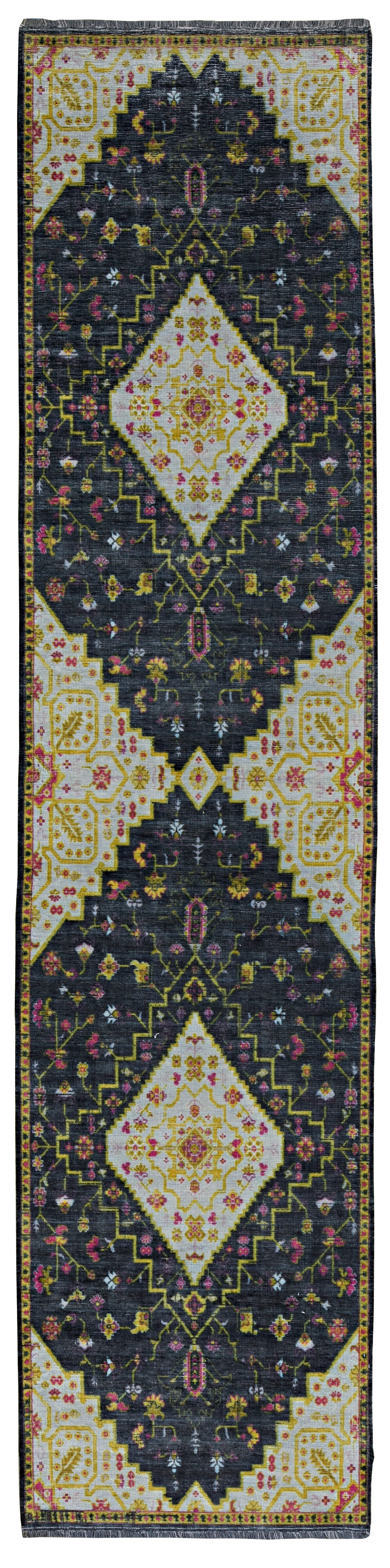 Linon Laurel Gazia Machine Woven Polyester No Pattern Area Rug in Black ...