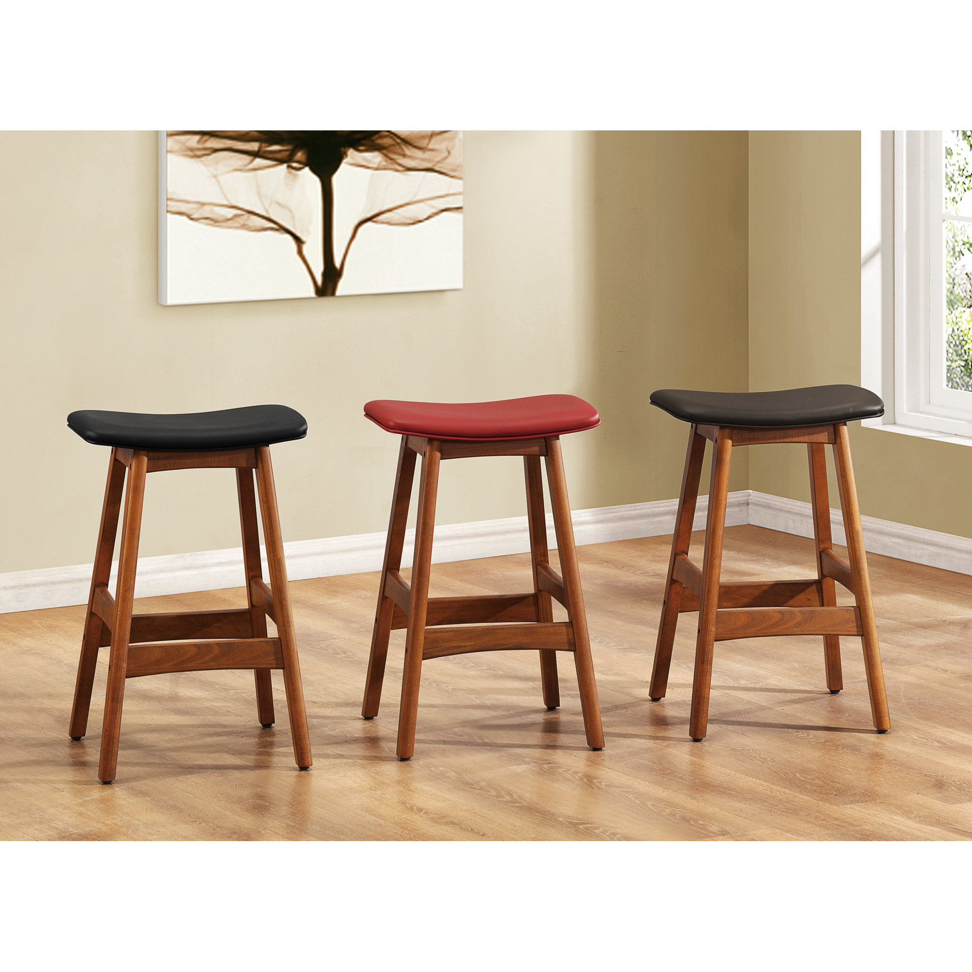 Corrigan Studio® 2 Mid-century Modern Solid Wood Stools, Walnut Finish ...