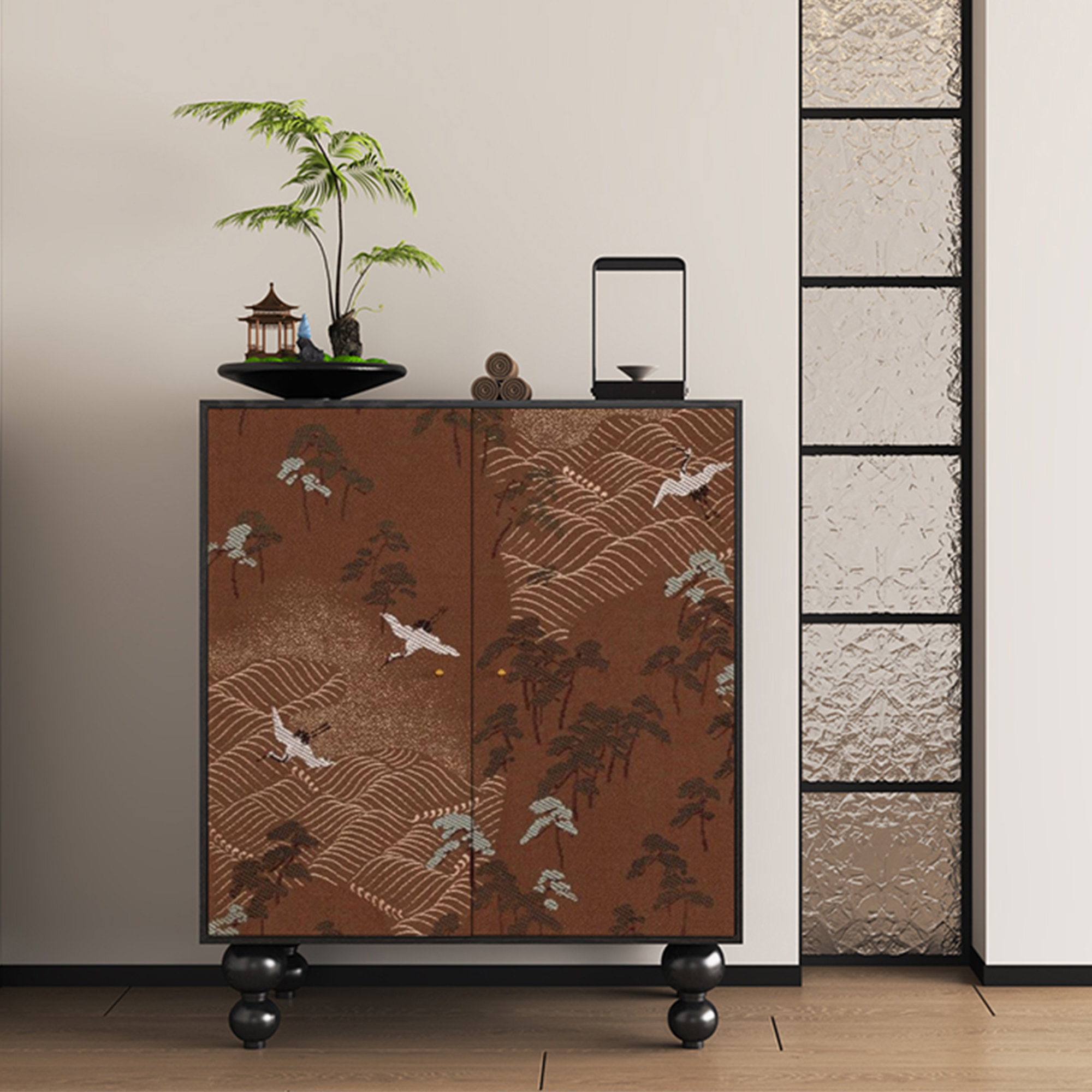 DICIXA Crane Pattern Solid Wood Shoe Cabinet 17 Pair Solid Wood Shoe ...