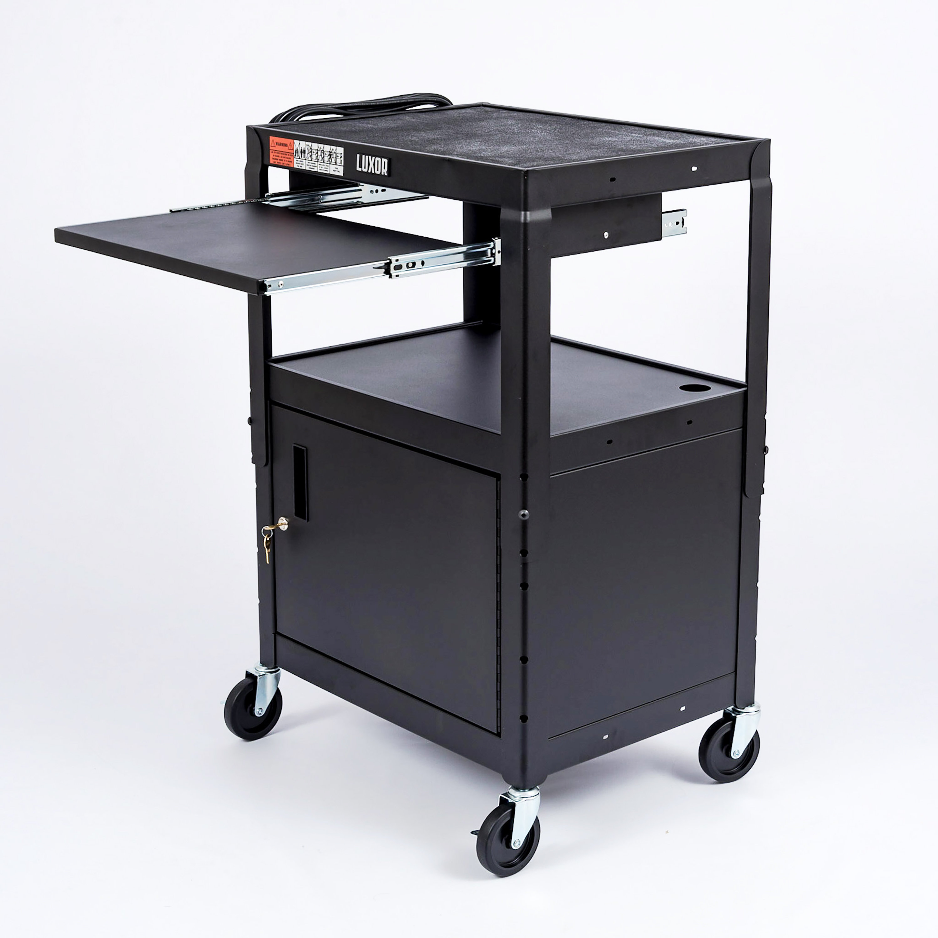 Luxor SteelCart Extra Wide AV Cart with Cabinet and Keyboard Tray ...