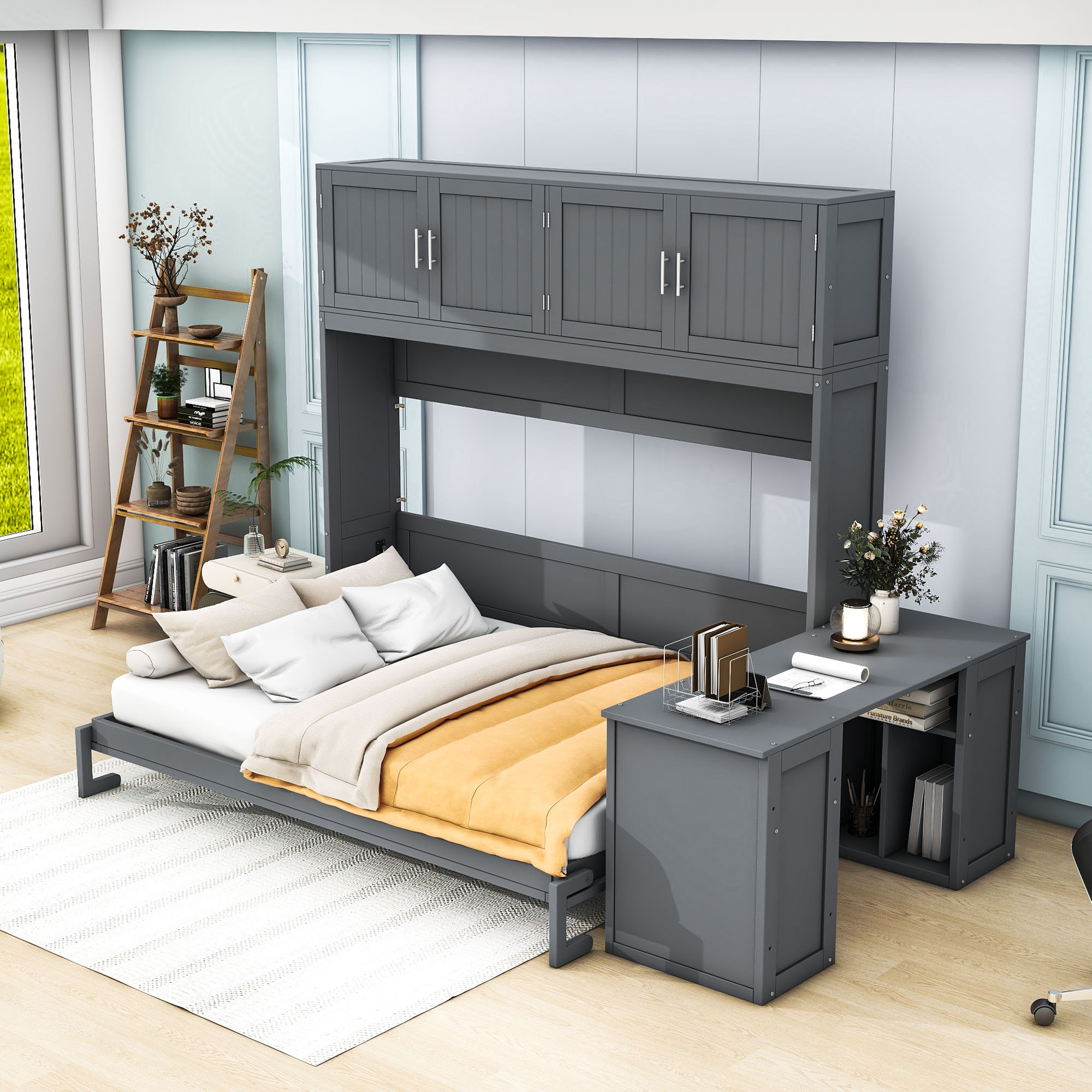 Red Barrel Studio® Bigler Space-Saving Queen Size Wall-Mounted Murphy ...