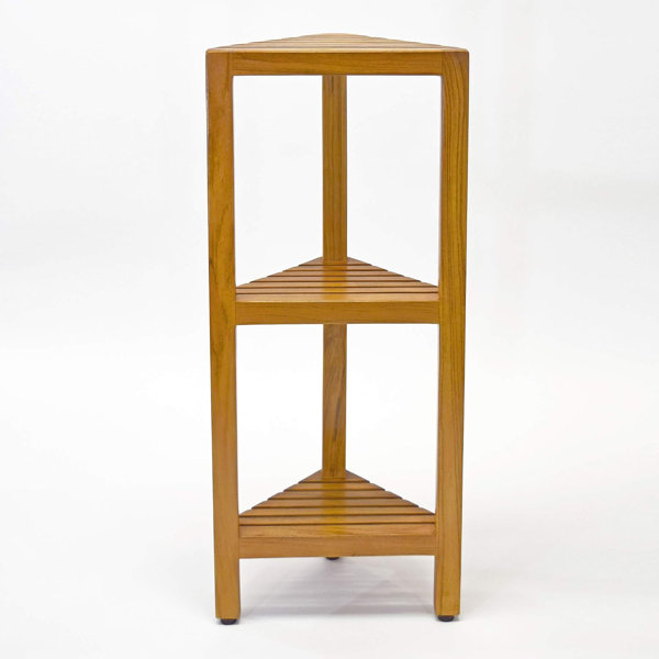 Hokku Designs 3-Tier Corner Shelf Unit, Solid Teak Wood Bathroom Stand ...
