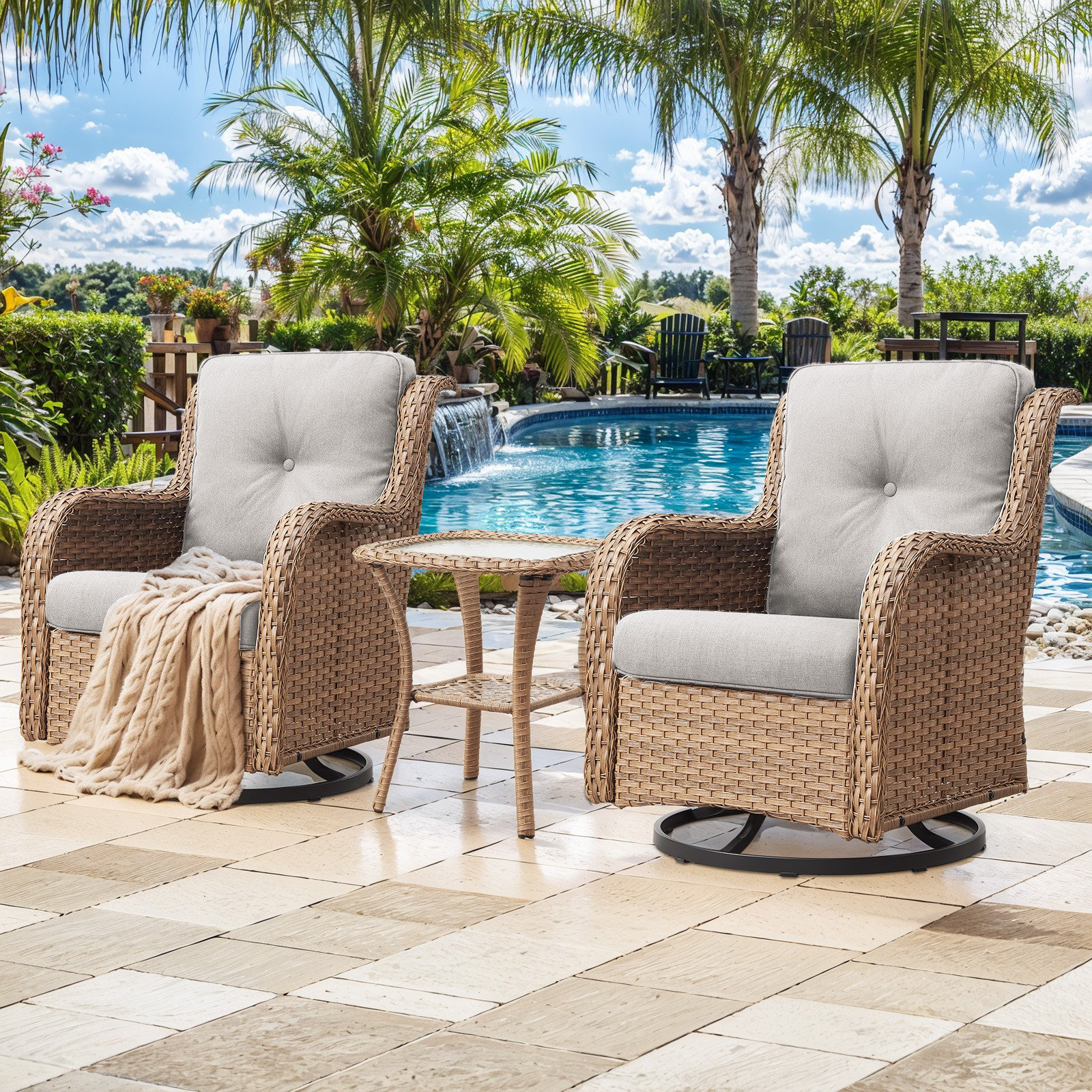 Lark Manor Ashawn Wicker Outdoor Swivel Rocker Chair with Cushions ...