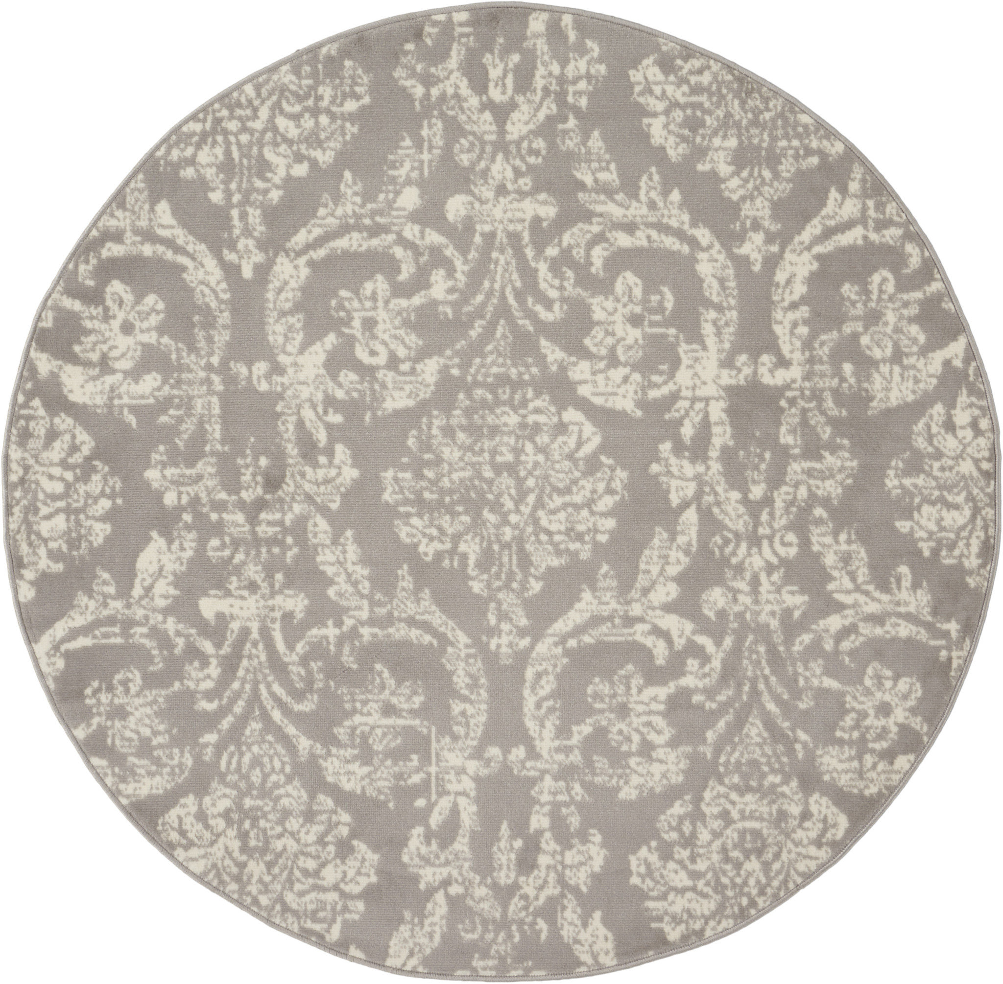Red Barrel Studio® 5' Gray Round Damask Power Loom Area Rug | Wayfair