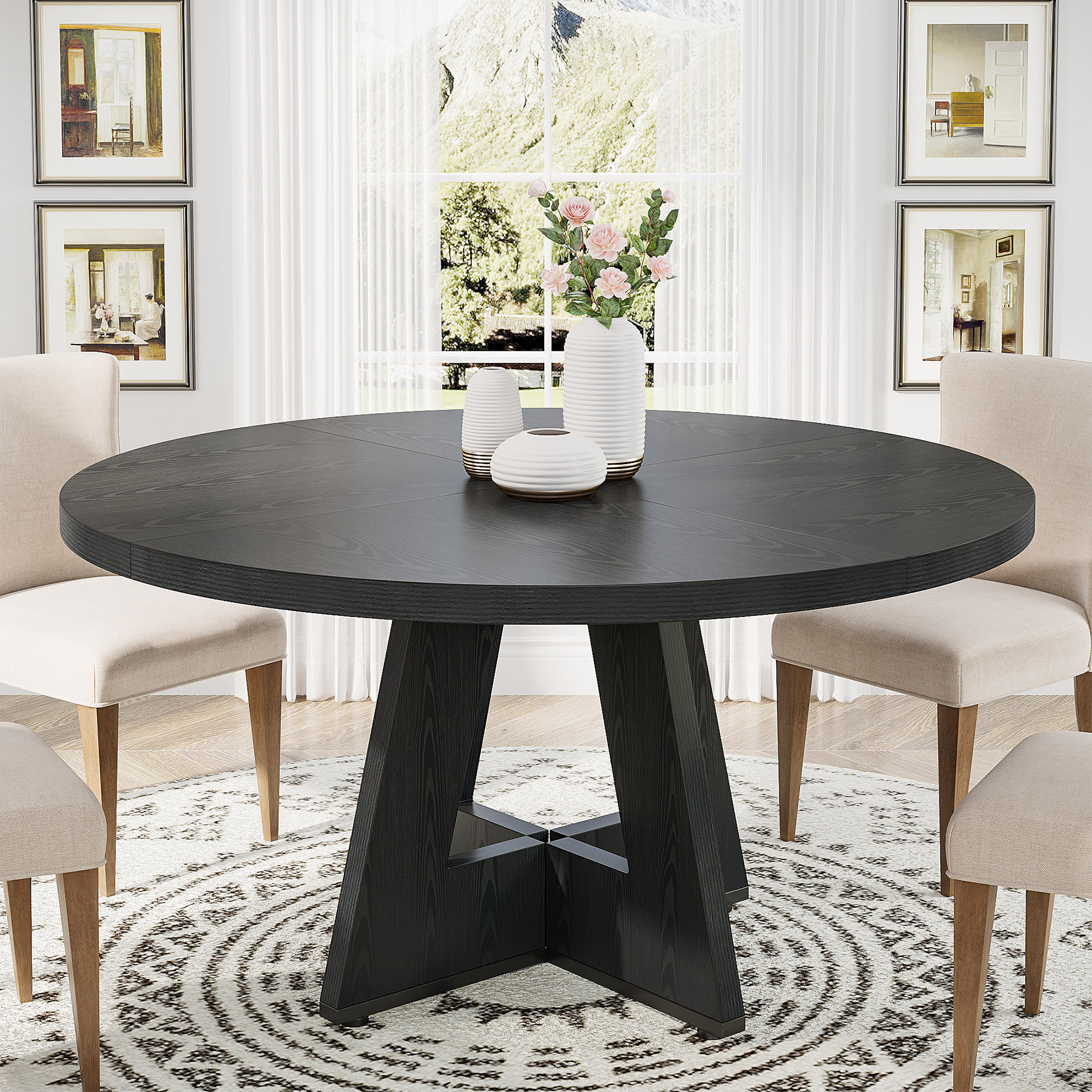 Ebern Designs 47.25" W Round Manufactured Wood Farmhouse Dining Table ...