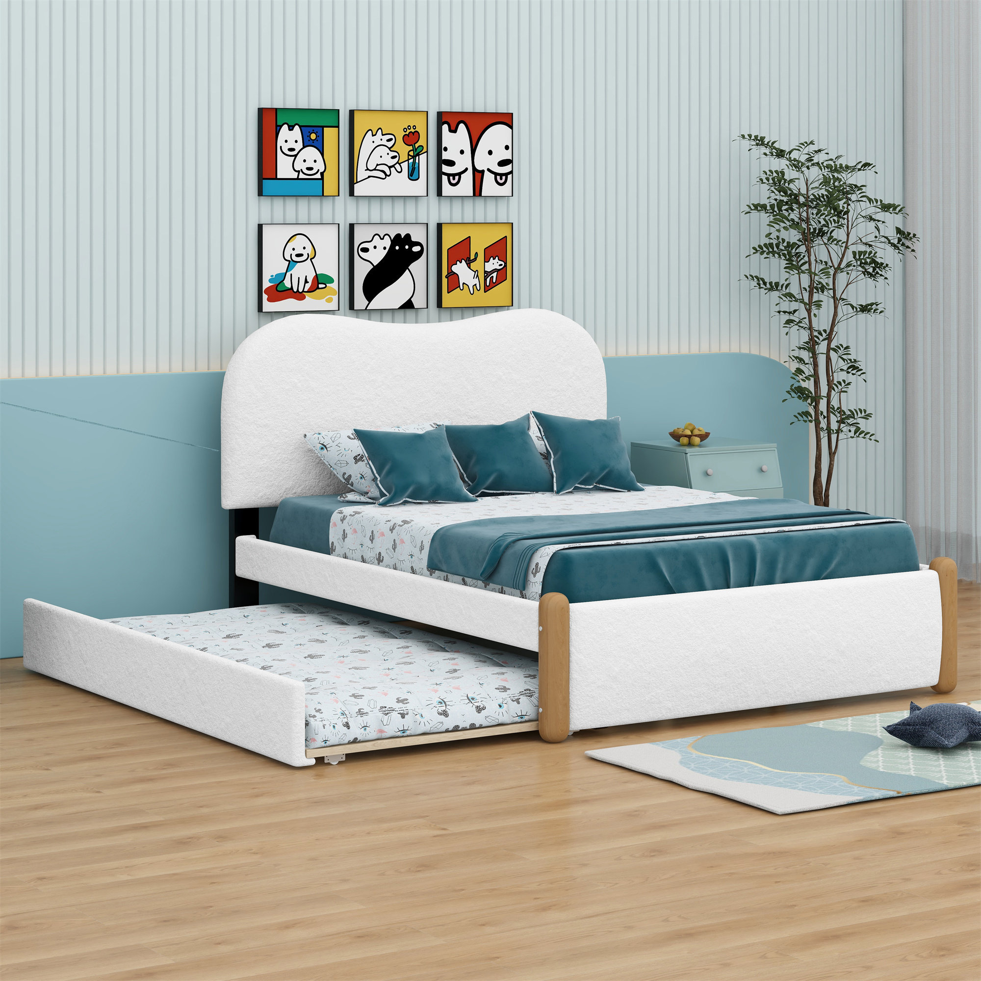 Latitude Run® Upholstered Platform Bed With Wood Supporting Feet And ...