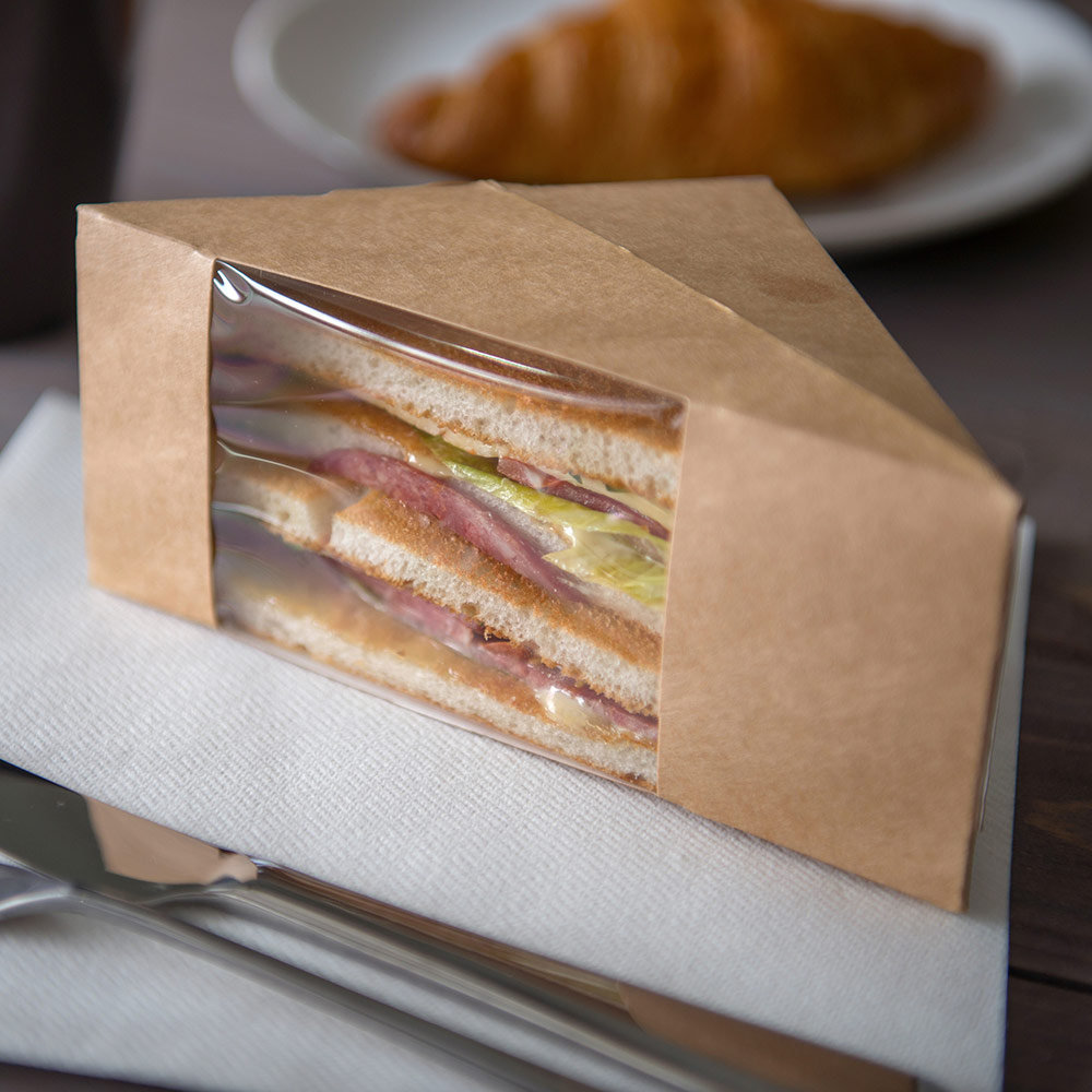 Restaurantware Cafe Vision Triangle Kraft Paper Medium Sandwich Box - 4 ...